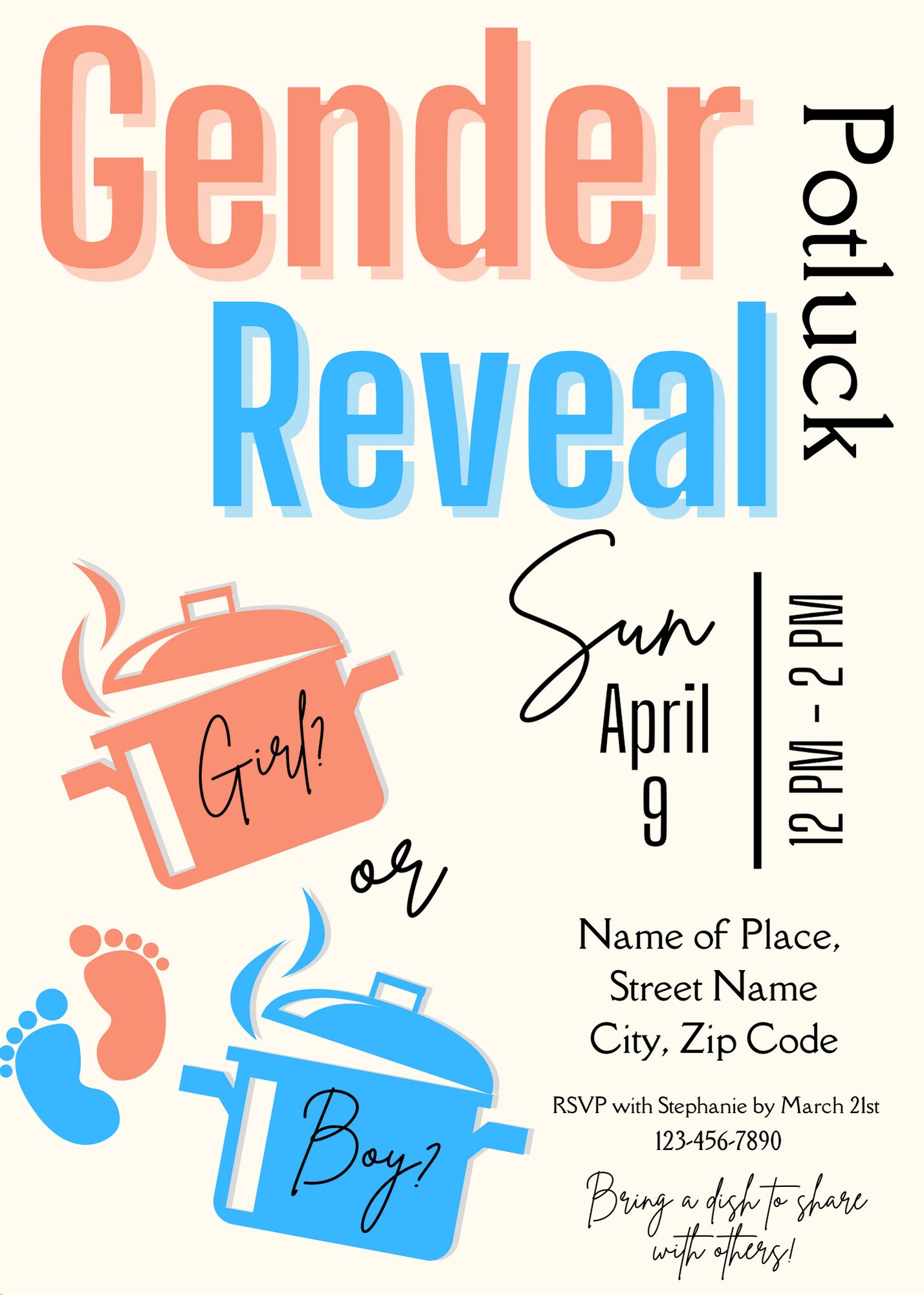 Gender Reveal Potluck Invitation Template | Gender Reveal Party Potluck ...