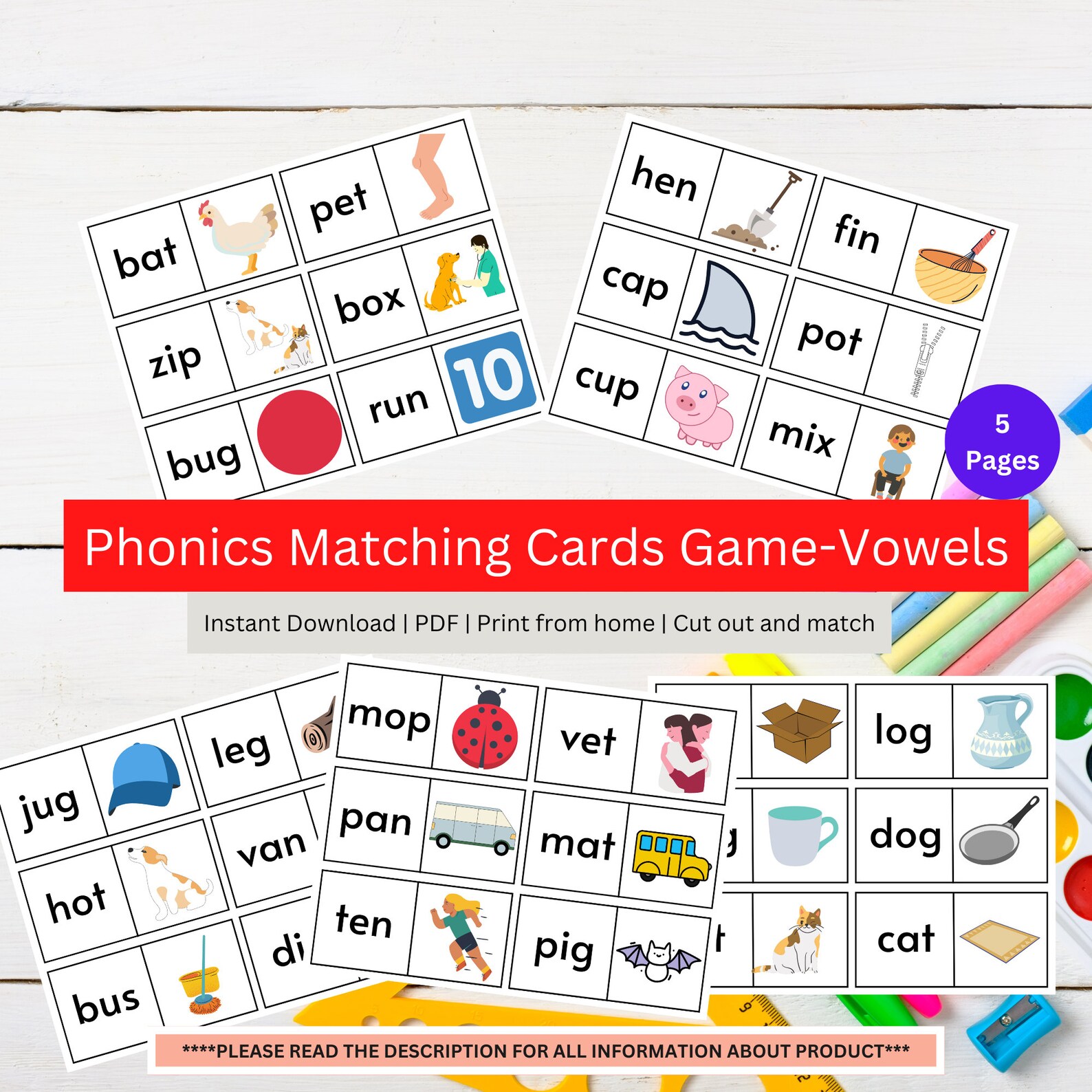 Phonics Matching Cards Game Vowels| CVC Words | Phonics Games |phonics ...