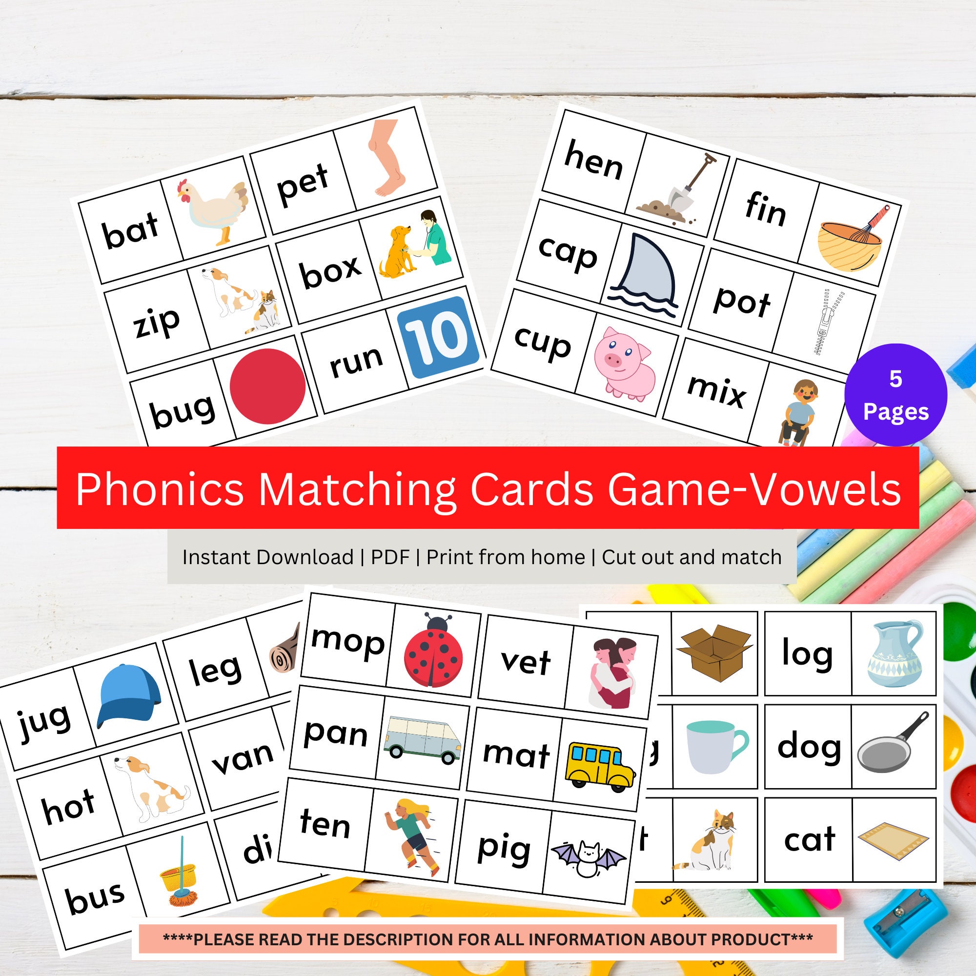Phonics Matching Cards Game Vowels| CVC Words | Phonics Games |phonics ...