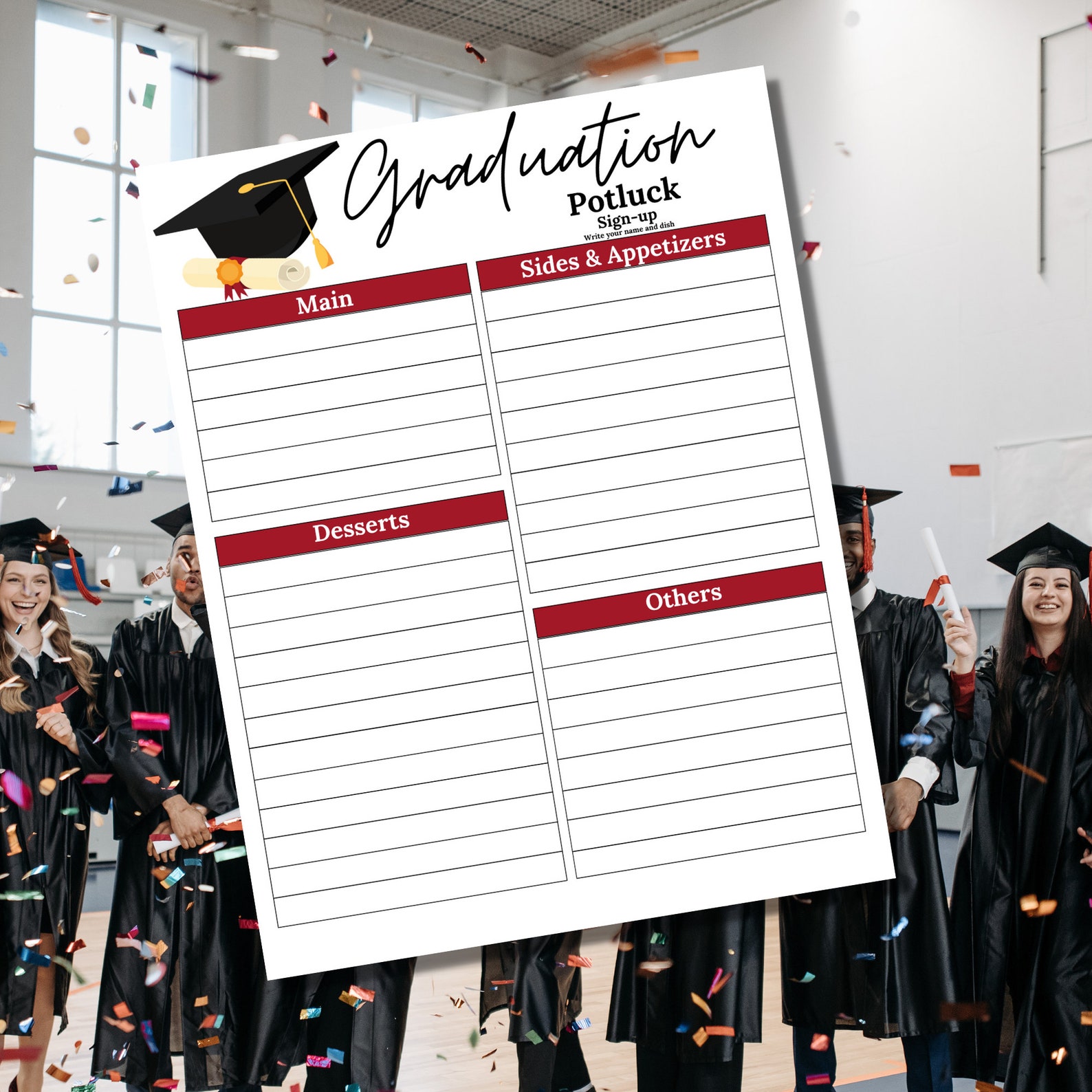 Potluck Sign up Sheet | Graduation Potluck Sign up Sheet | Grad Potluck ...