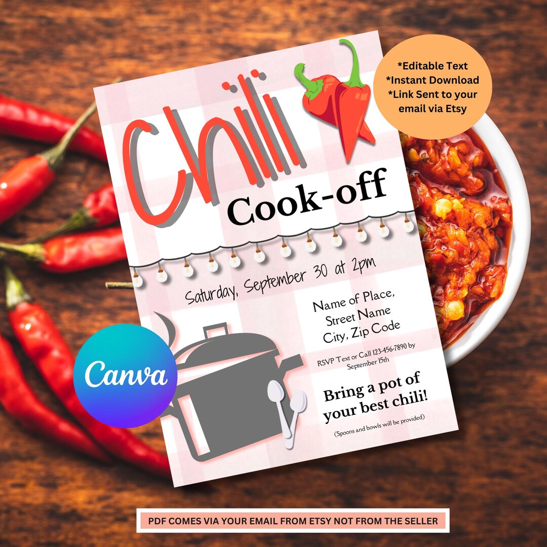 Chili Cook-off Potluck Invite Template | Editable Chili Cookoff Party ...