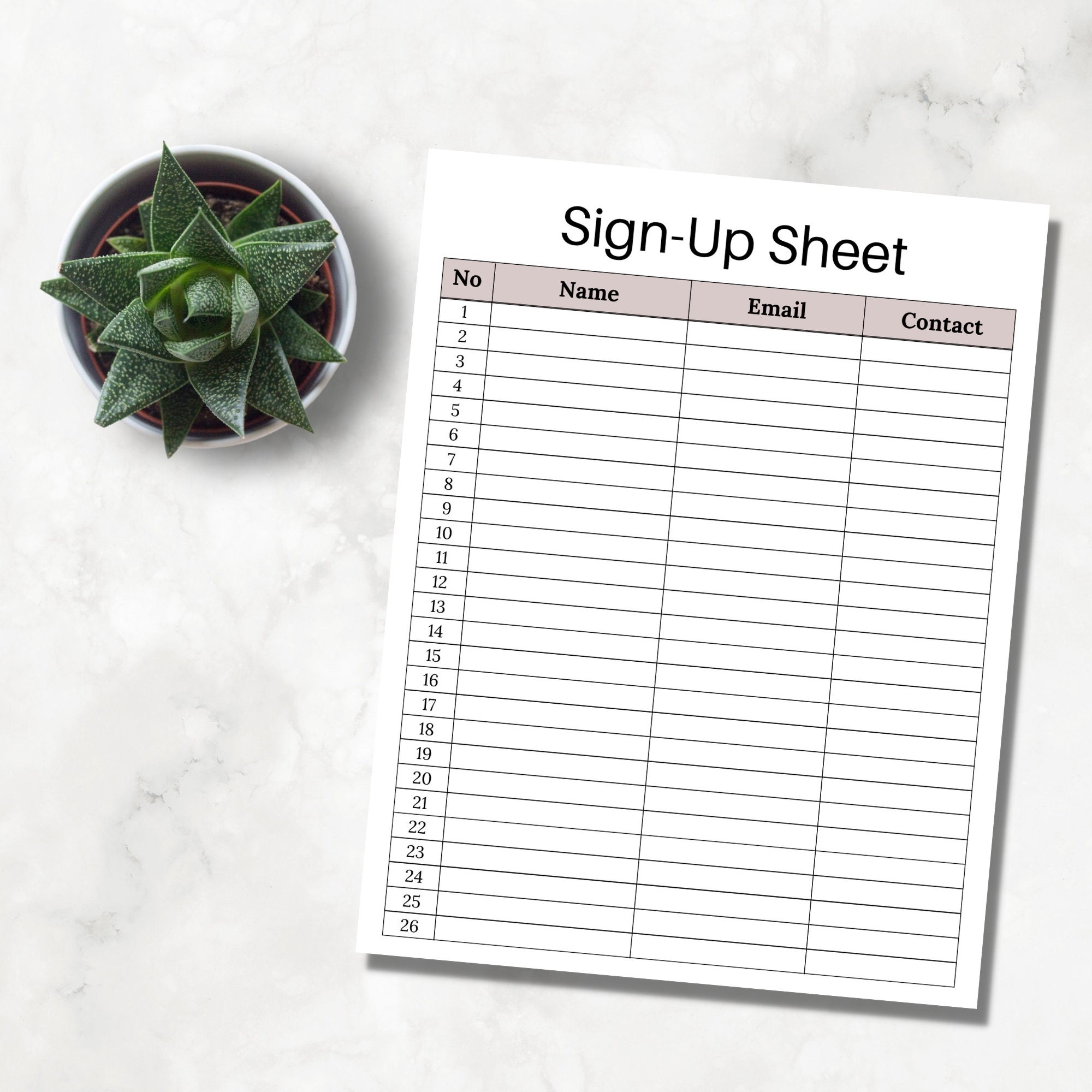 Sign up Sheet | Minimalistic Sign up Sheet | Printable Sign up Sheet ...