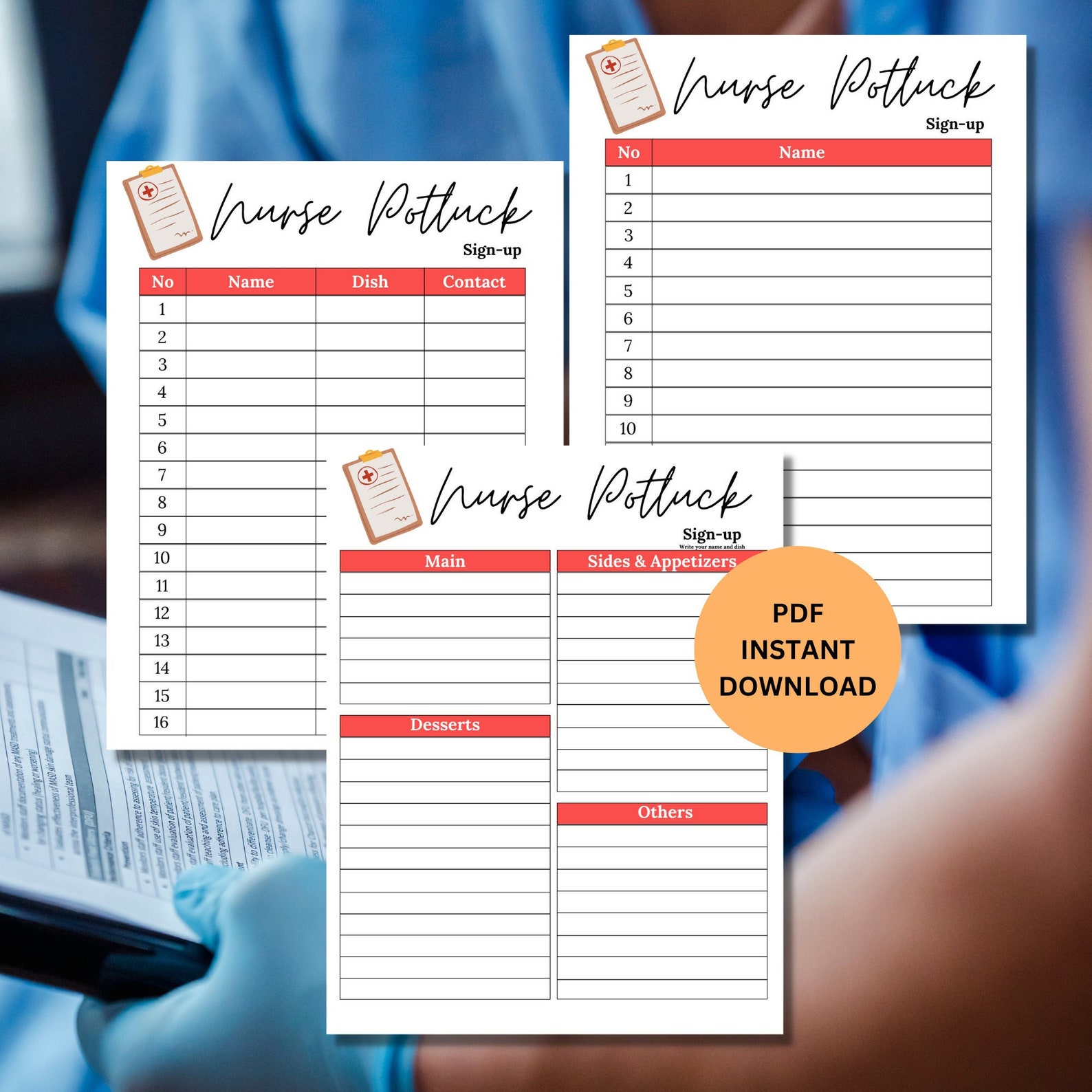 Nurse Potluck Sign up Sheet | Nurse Sign up Sheet | Nurse Potluck Sheet ...
