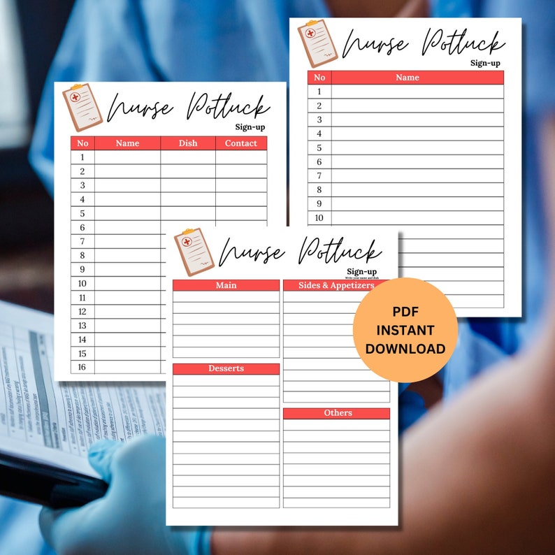 Nurse Potluck Sign up Sheet | Nurse Sign up Sheet | Nurse Potluck Sheet ...