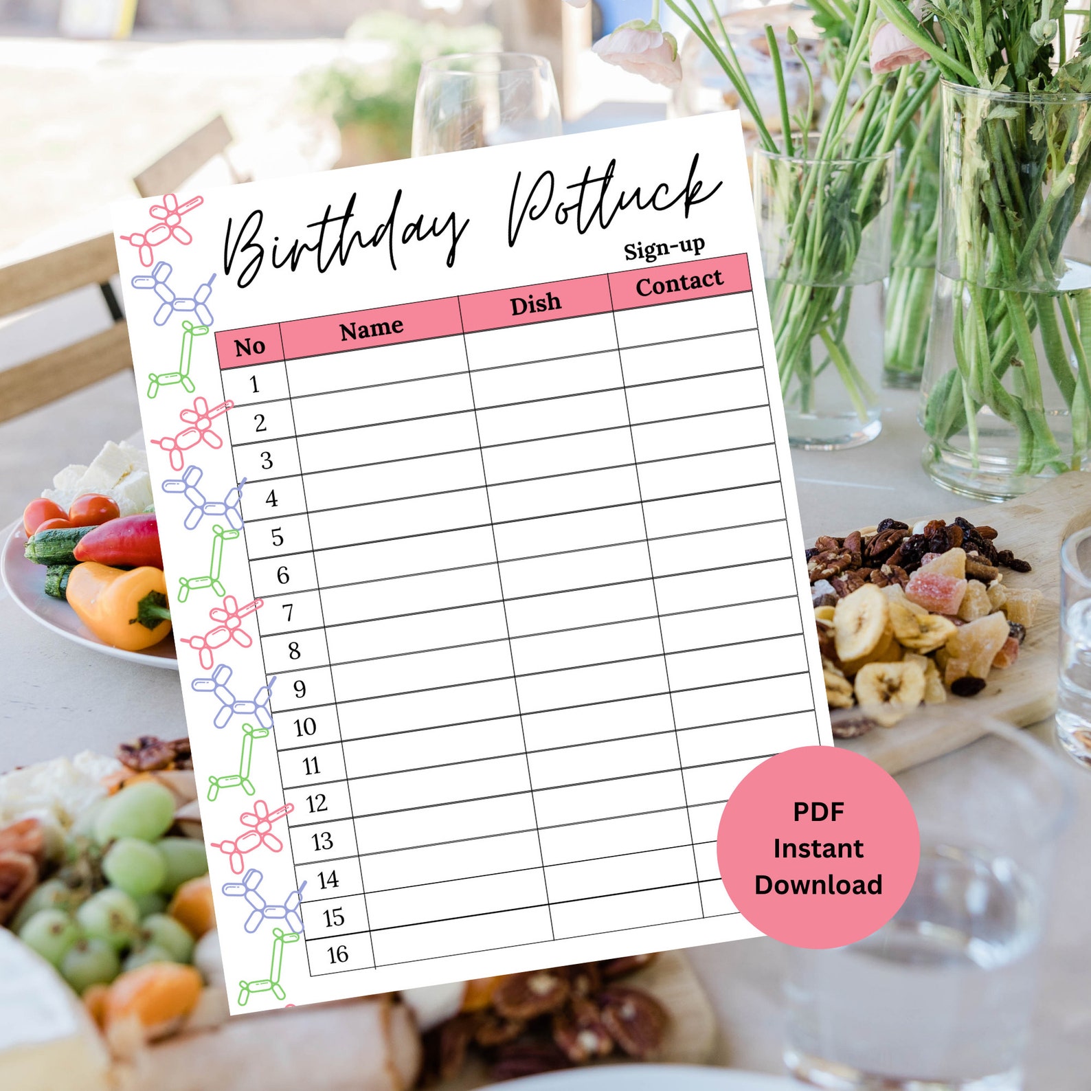 Potluck Sign up Sheet | Birthday Potluck Sign up Sheet | Birthday ...