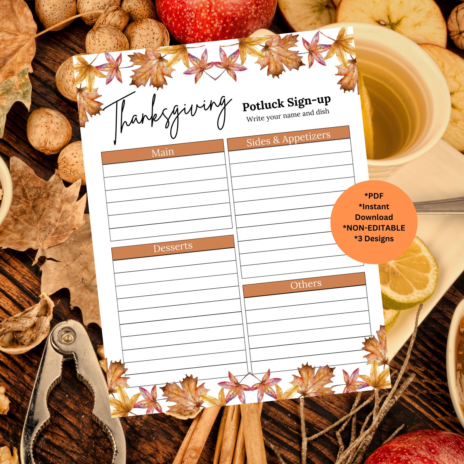 Potluck Sign up Sheet | Thanksgiving Potluck Sign up Sheet ...