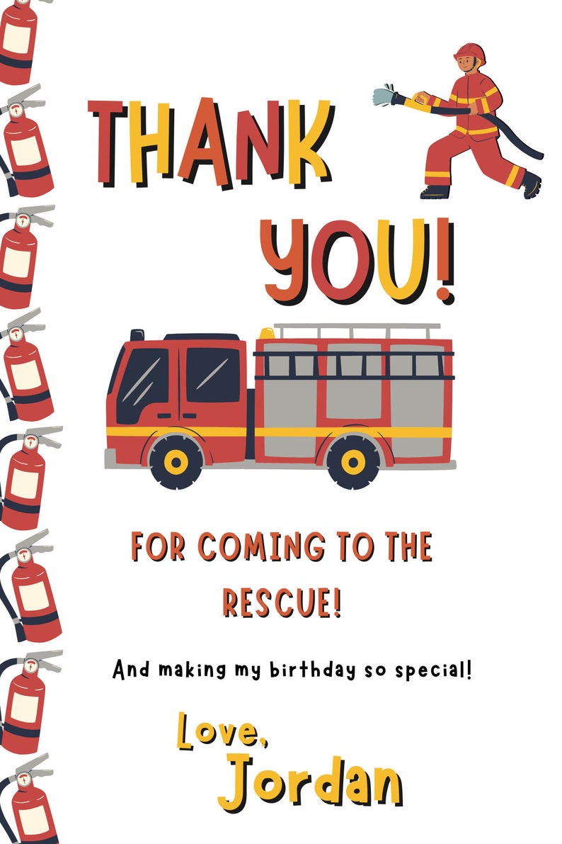 Firefighter Birthday Thank You Template Firefighter - Etsy