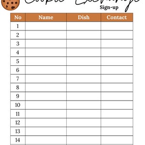 Cookie Exchange Sign up Sheet | Cookie Sign up Sheet | Cookie Exchange ...