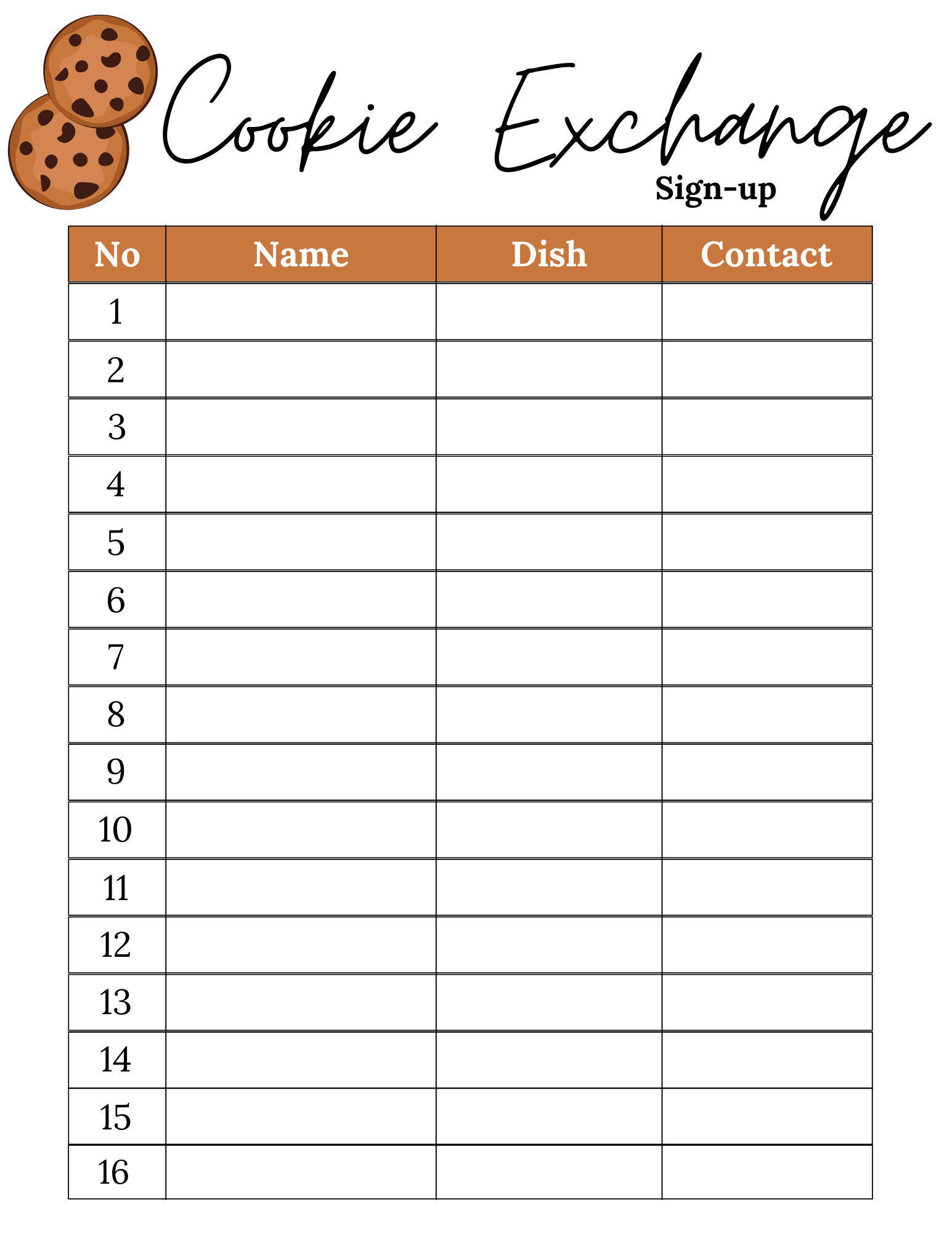 Cookie Exchange Sign up Sheet | Cookie Sign up Sheet | Cookie Exchange ...