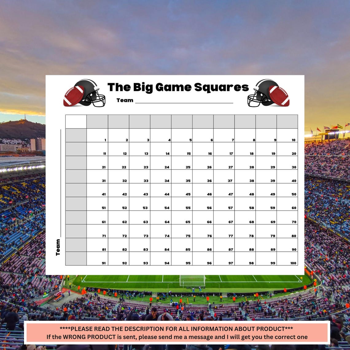 The Big Game Day Squares | the Big Game 2025 | Football Squares ...