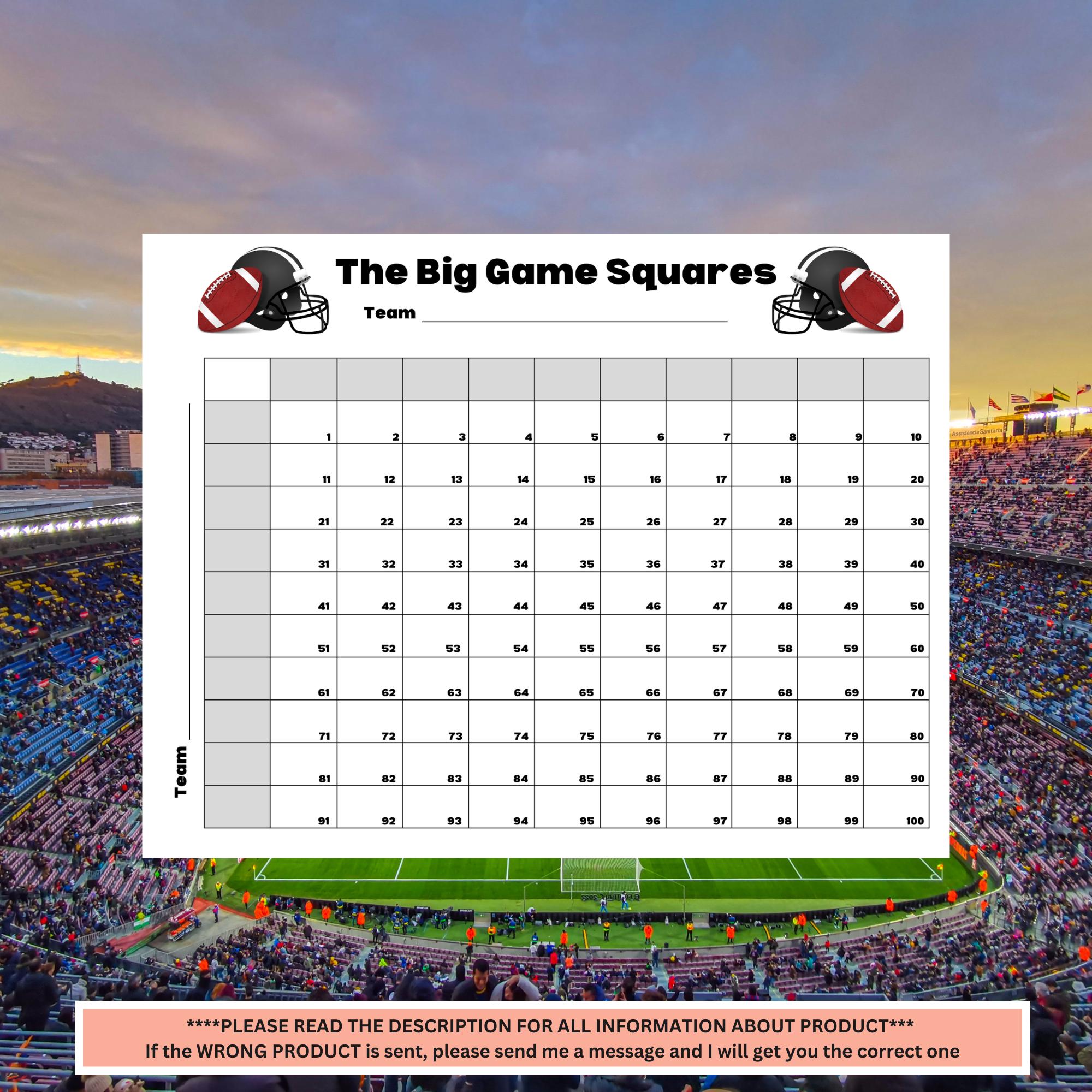 The Big Game Day Squares | the Big Game 2025 | Football Squares ...