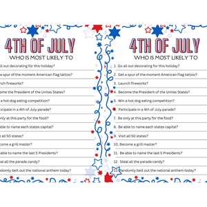 Who is Most Likely to 4th of July Game | Independence Day Printable ...