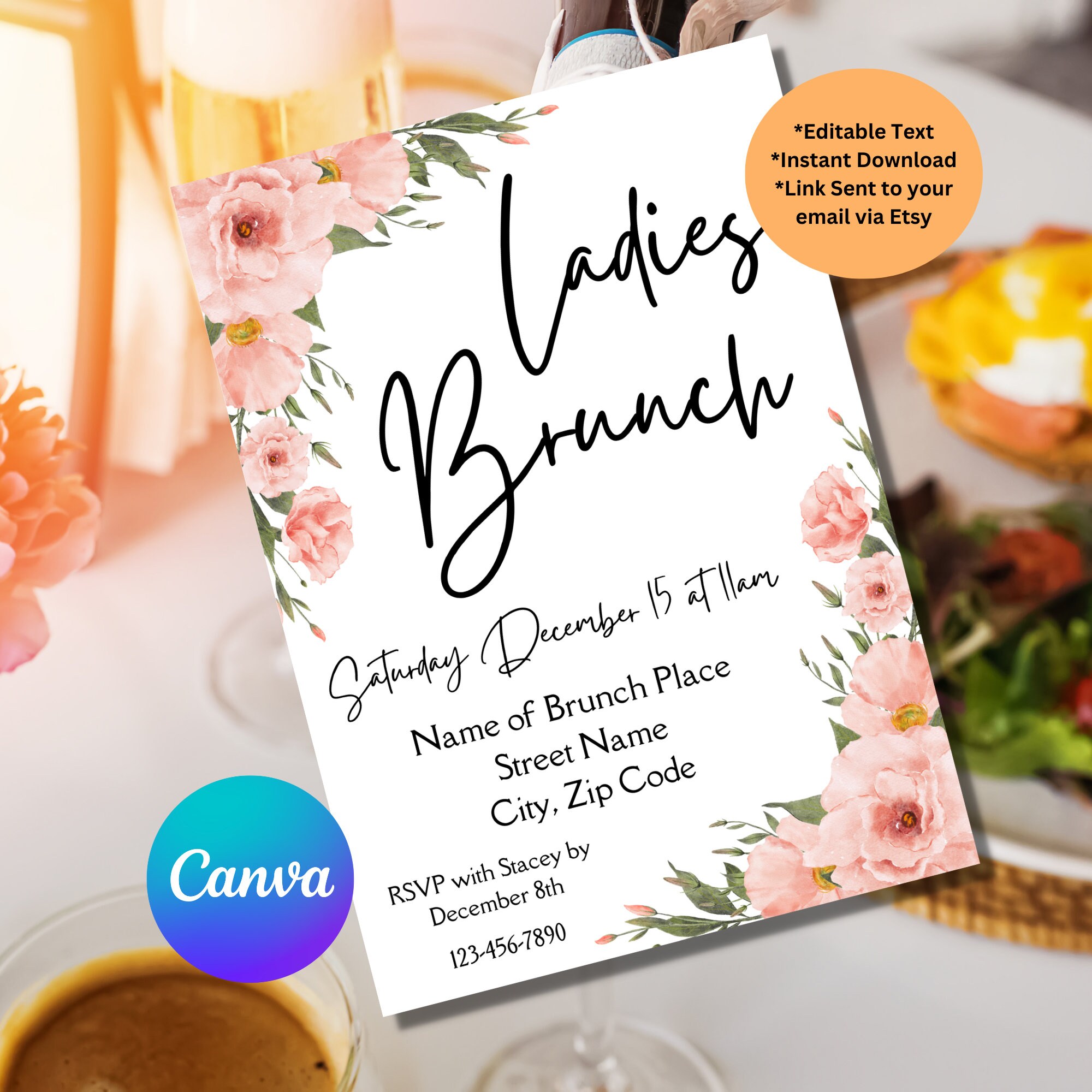 Ladies Brunch Template | Editable Girls Brunch | Ladies Brunch Invite ...