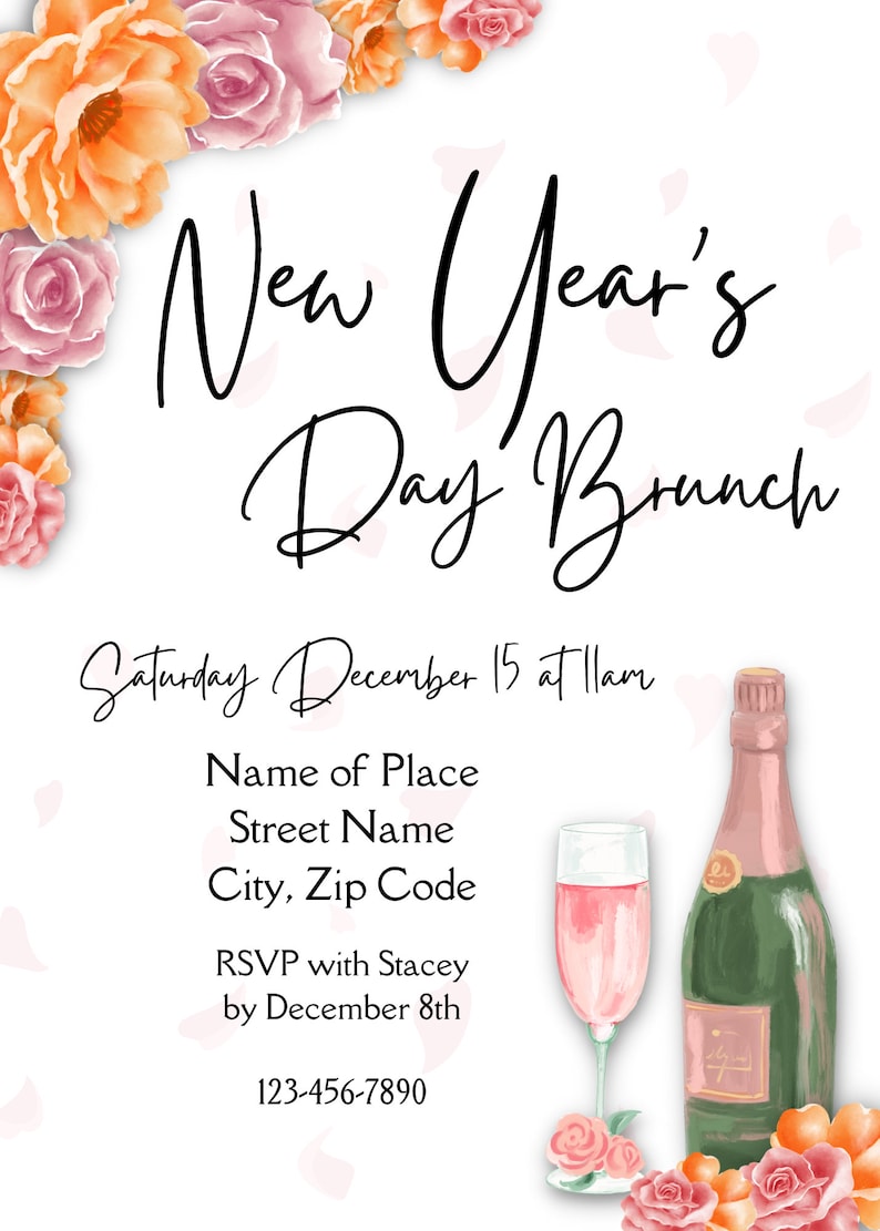 New Year's Day Brunch | Editable New Year's Brunch | New Year's Invite ...