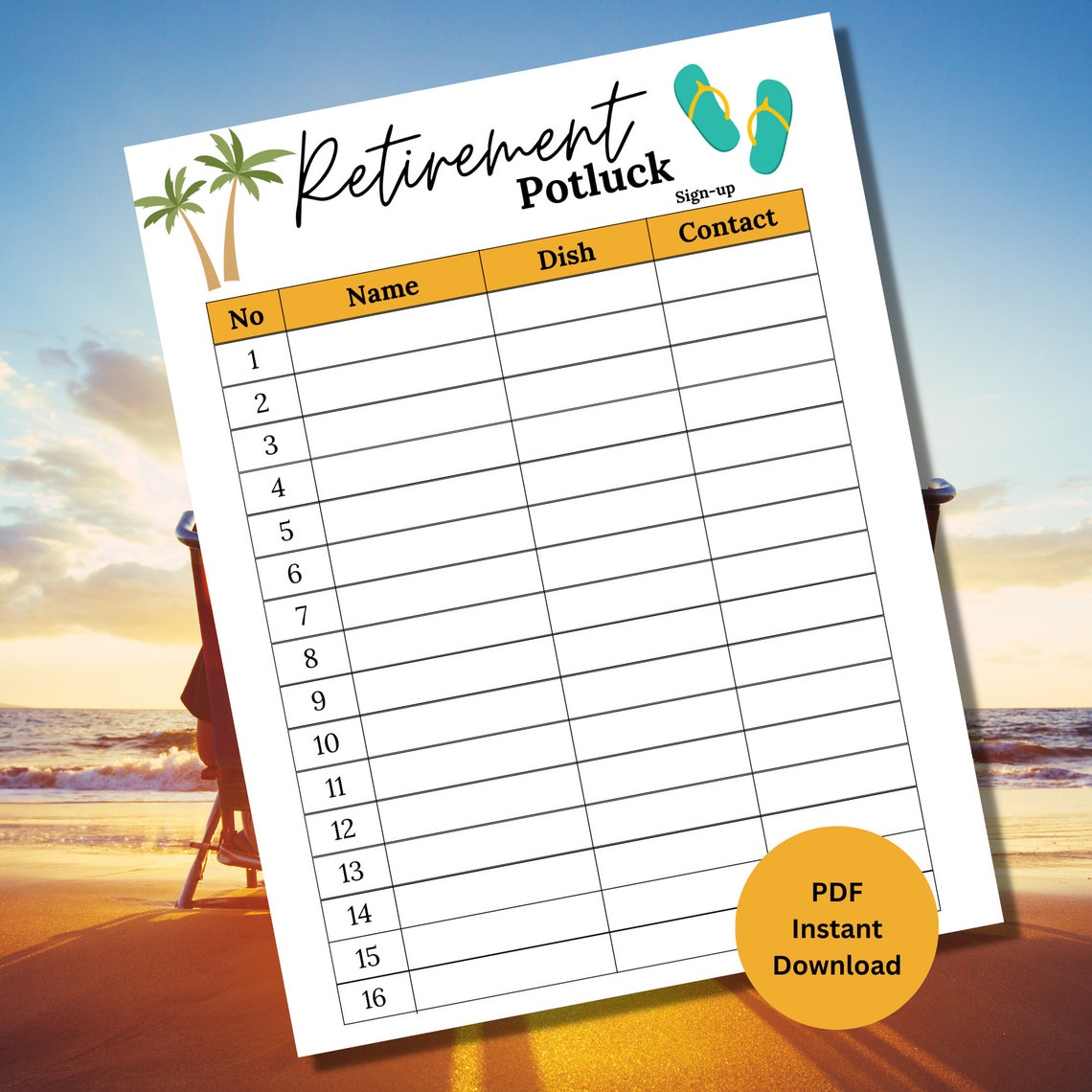 Potluck Sign up Sheet Retirement Potluck Sign up Sheet Retirement ...
