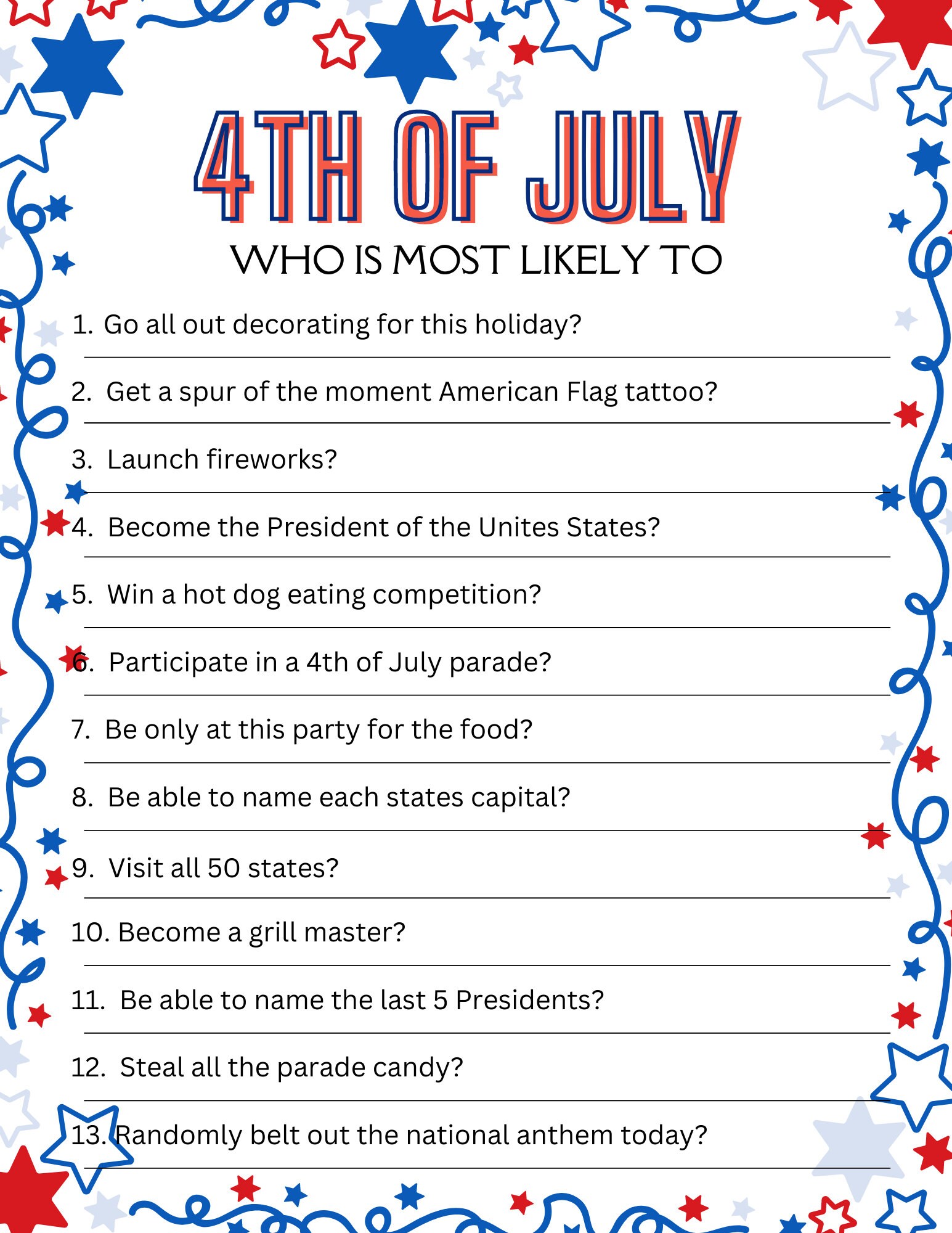 Who is Most Likely to 4th of July Game | Independence Day Printable ...