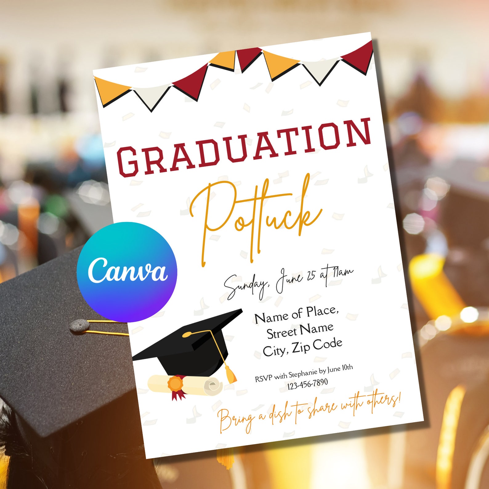 Graduation Potluck Invitation Template | Graduation Party Potluck ...