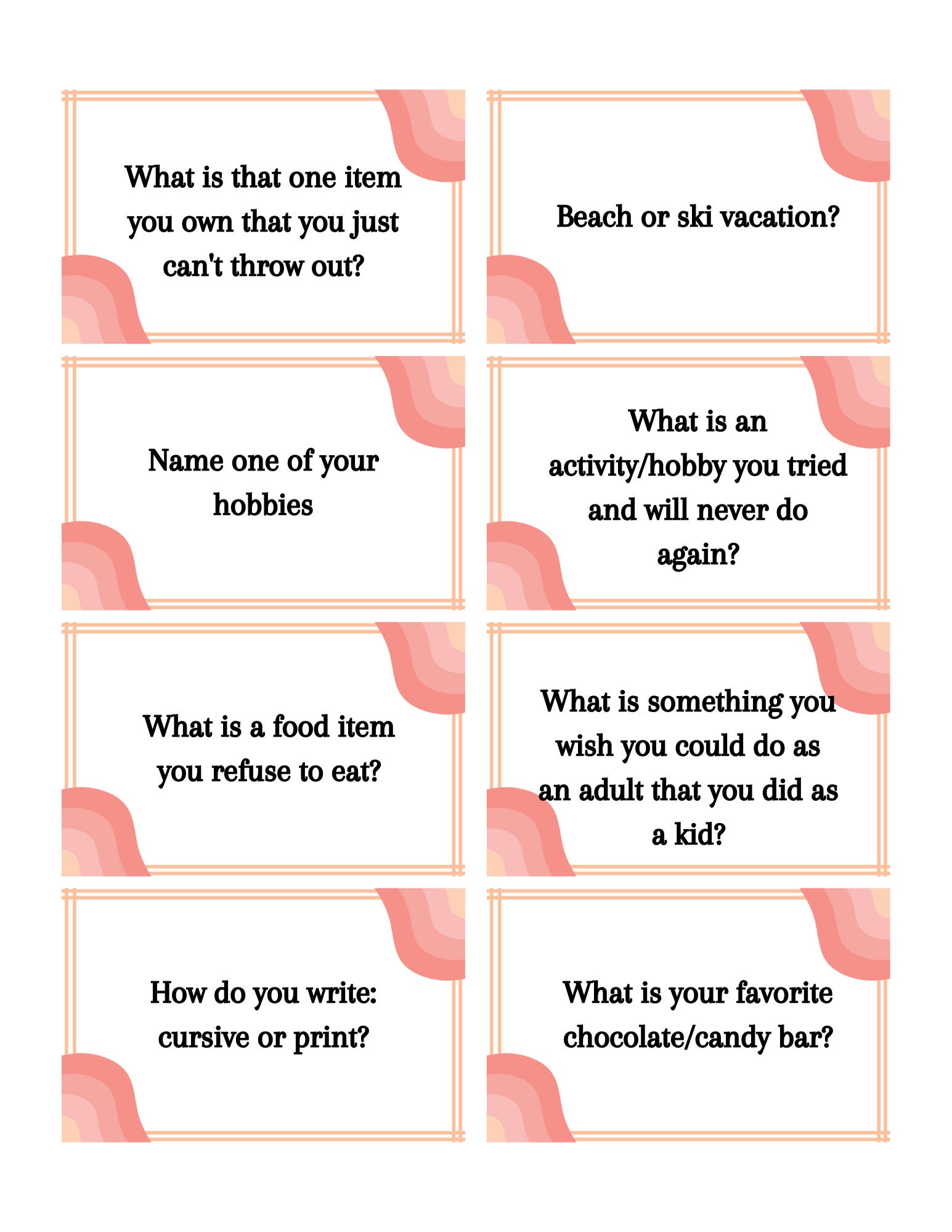 Icebreaker Questions General Conversation Starters Party Starter Cards ...