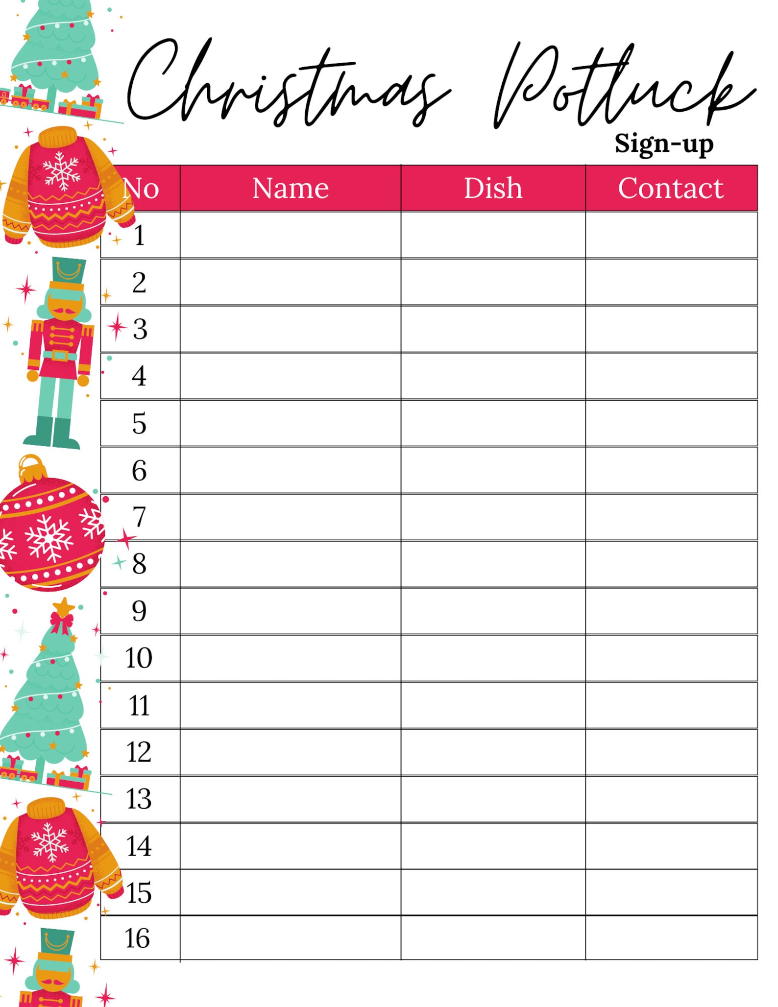 Potluck Sign up Sheet Christmas Potluck Sign up Sheet - Etsy