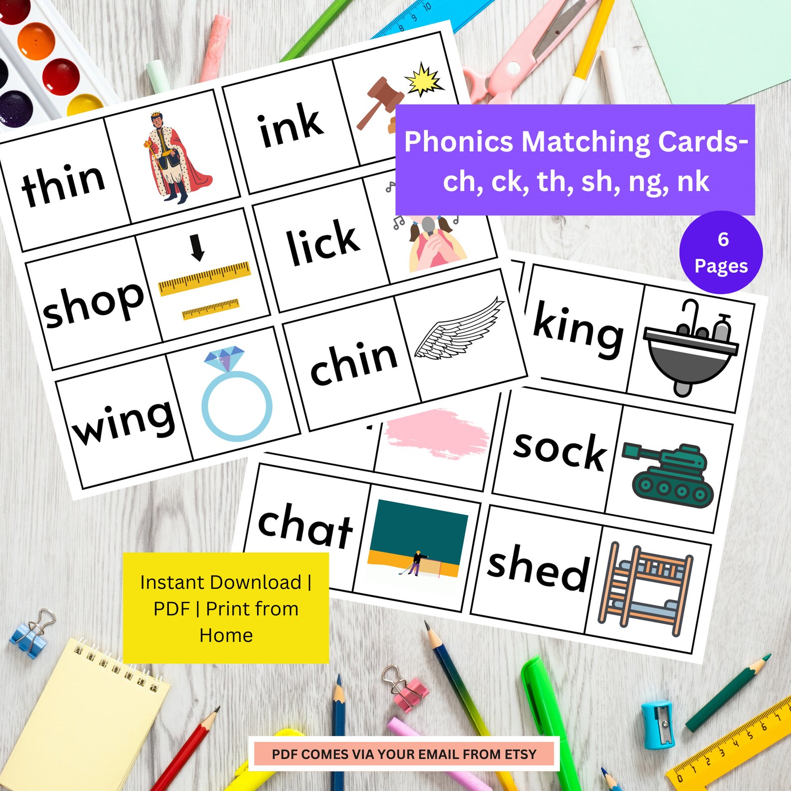 Phonics Matching Cards Game Digraphs CVC Words Phonics Games phonics ...
