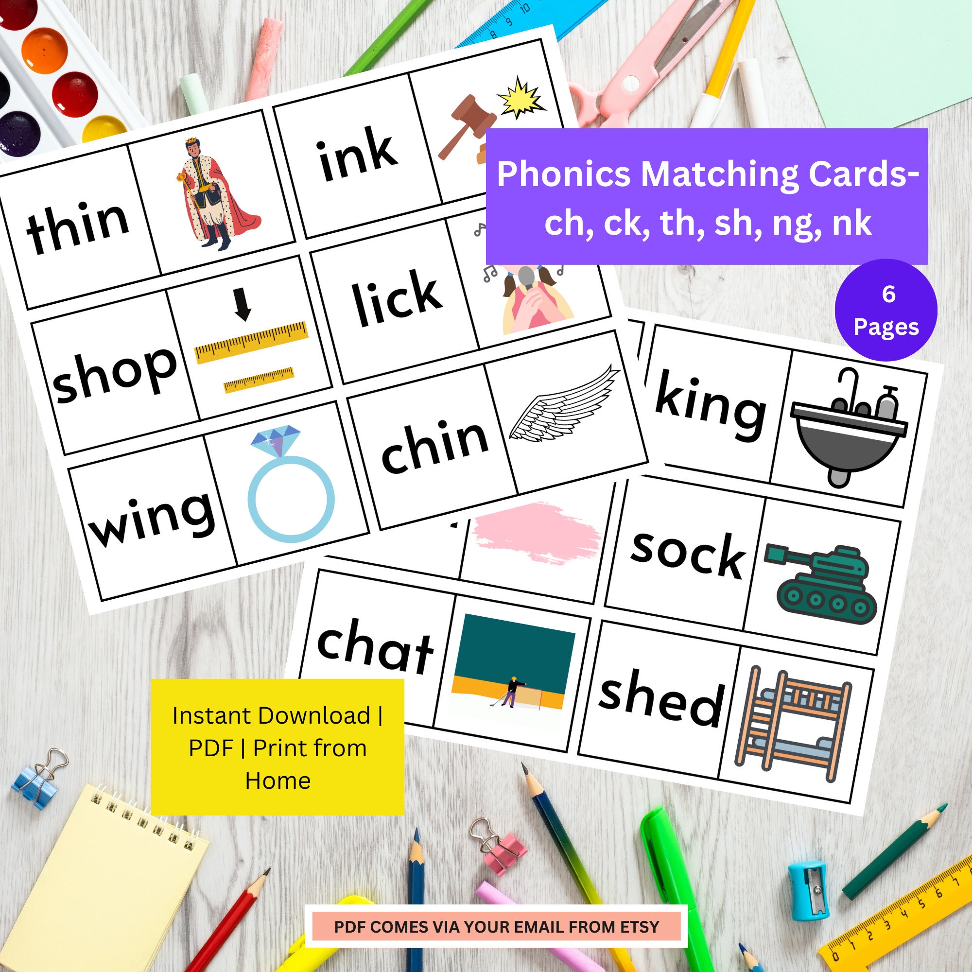 Phonics Matching Cards Game Digraphs CVC Words Phonics Games phonics ...
