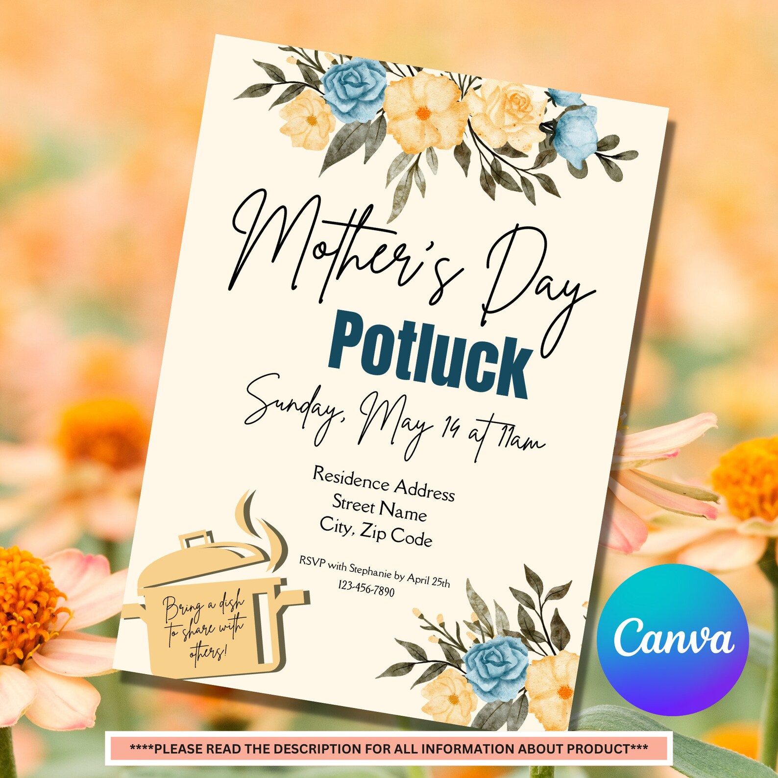 Mother's Day Potluck | Editable Mother's Day Potluck | Mother's Day ...