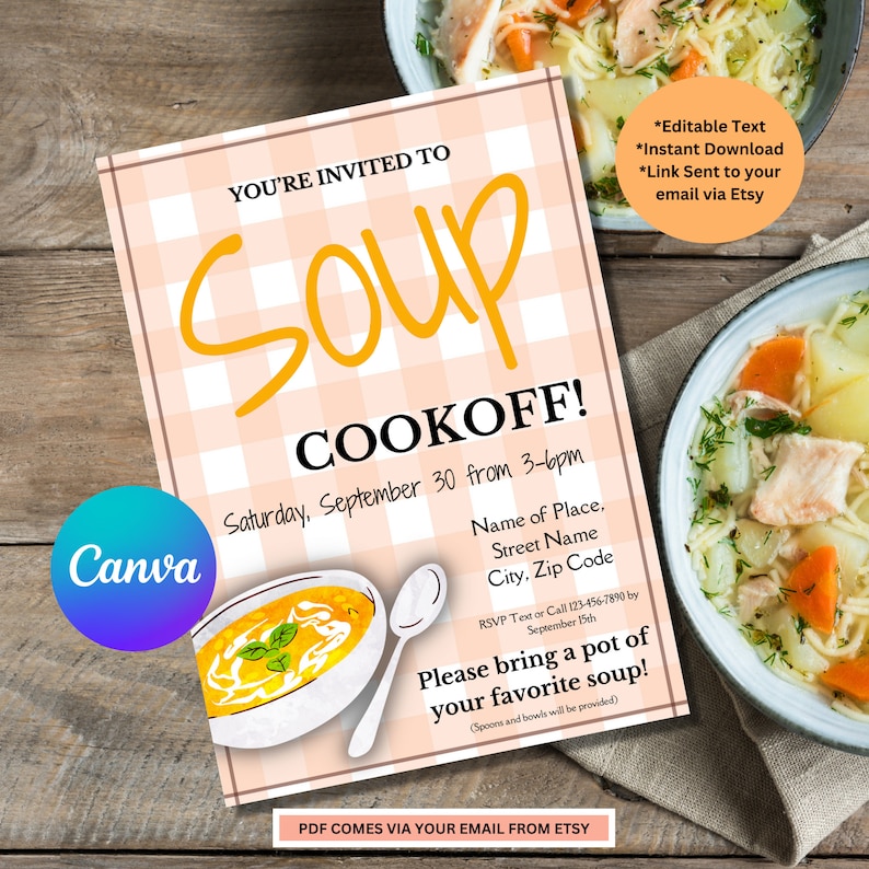Soup Cookoff Invite Template | Editable Soup Party Cookoff | Soup ...