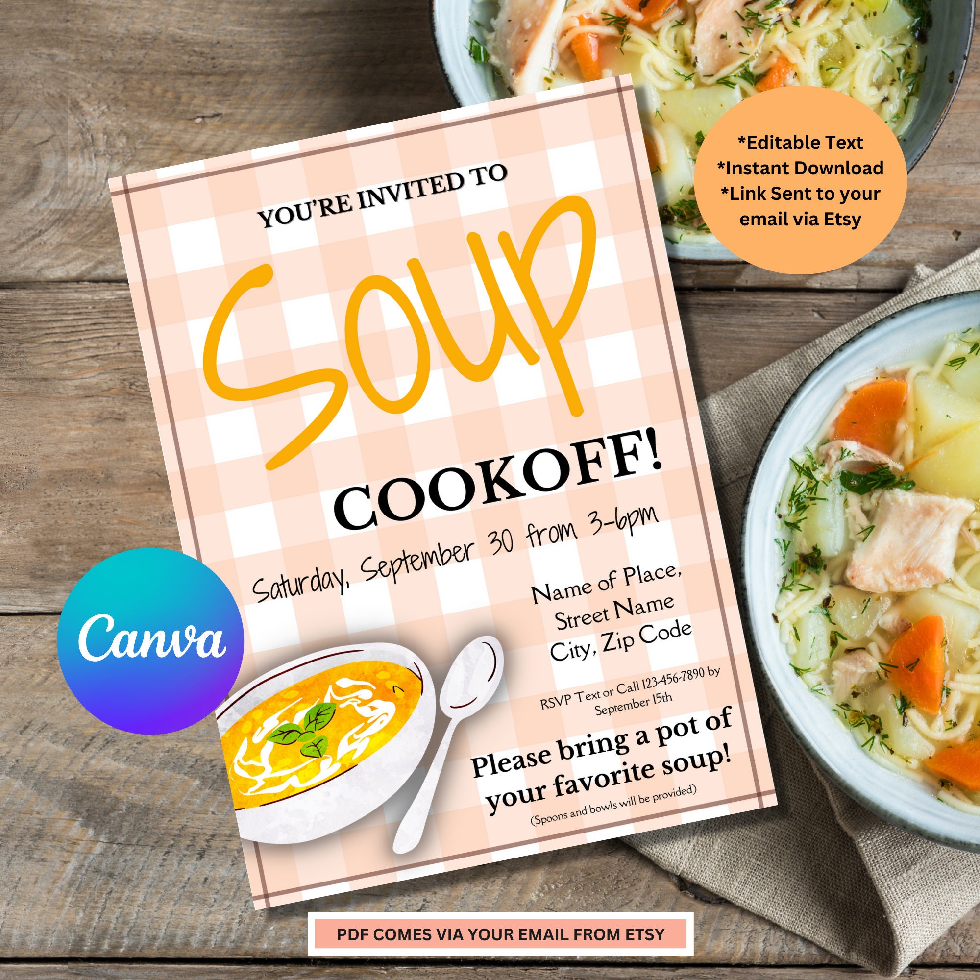 Soup Cookoff Invite Template | Editable Soup Party Cookoff | Soup ...