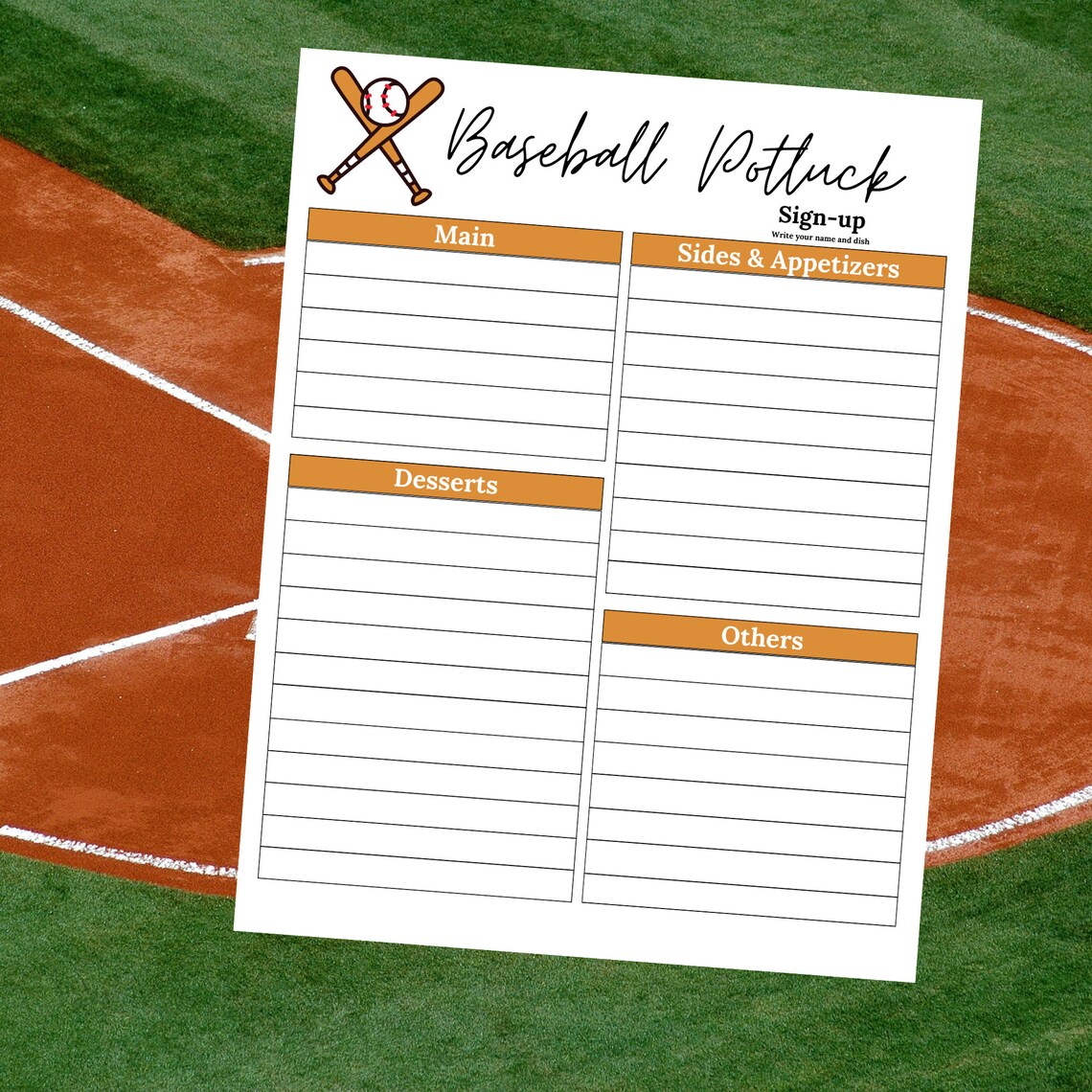 Baseball Potluck Sign up Sheet Baseball Potluck Sheet Sports Potluck ...