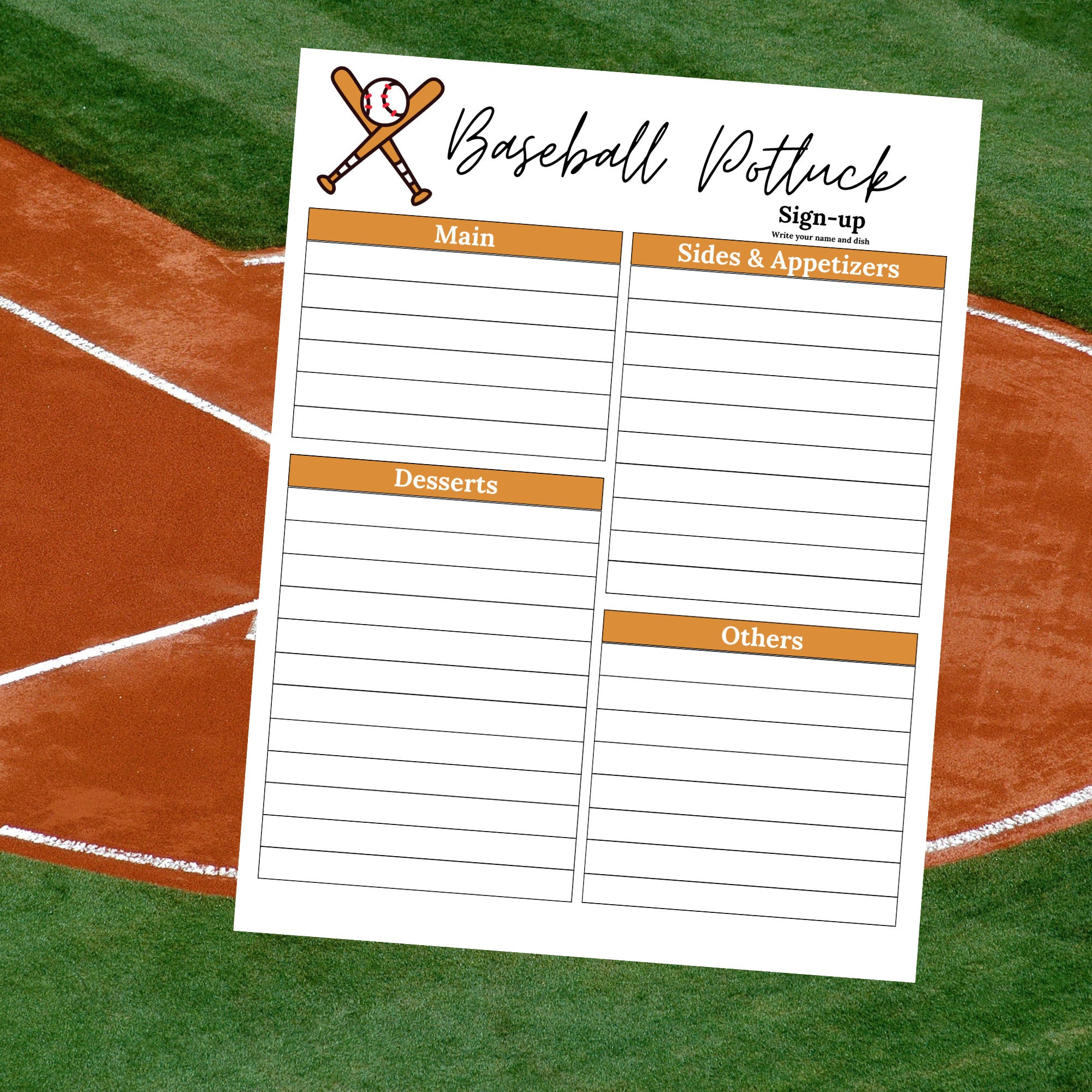 Baseball Potluck Sign up Sheet | Baseball Potluck Sheet | Sports ...