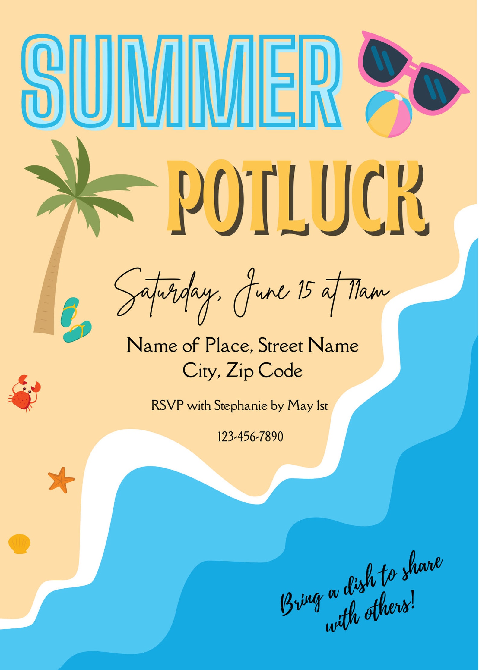 Summer Potluck Invite Template | Editable Potluck Invitation | Potluck ...