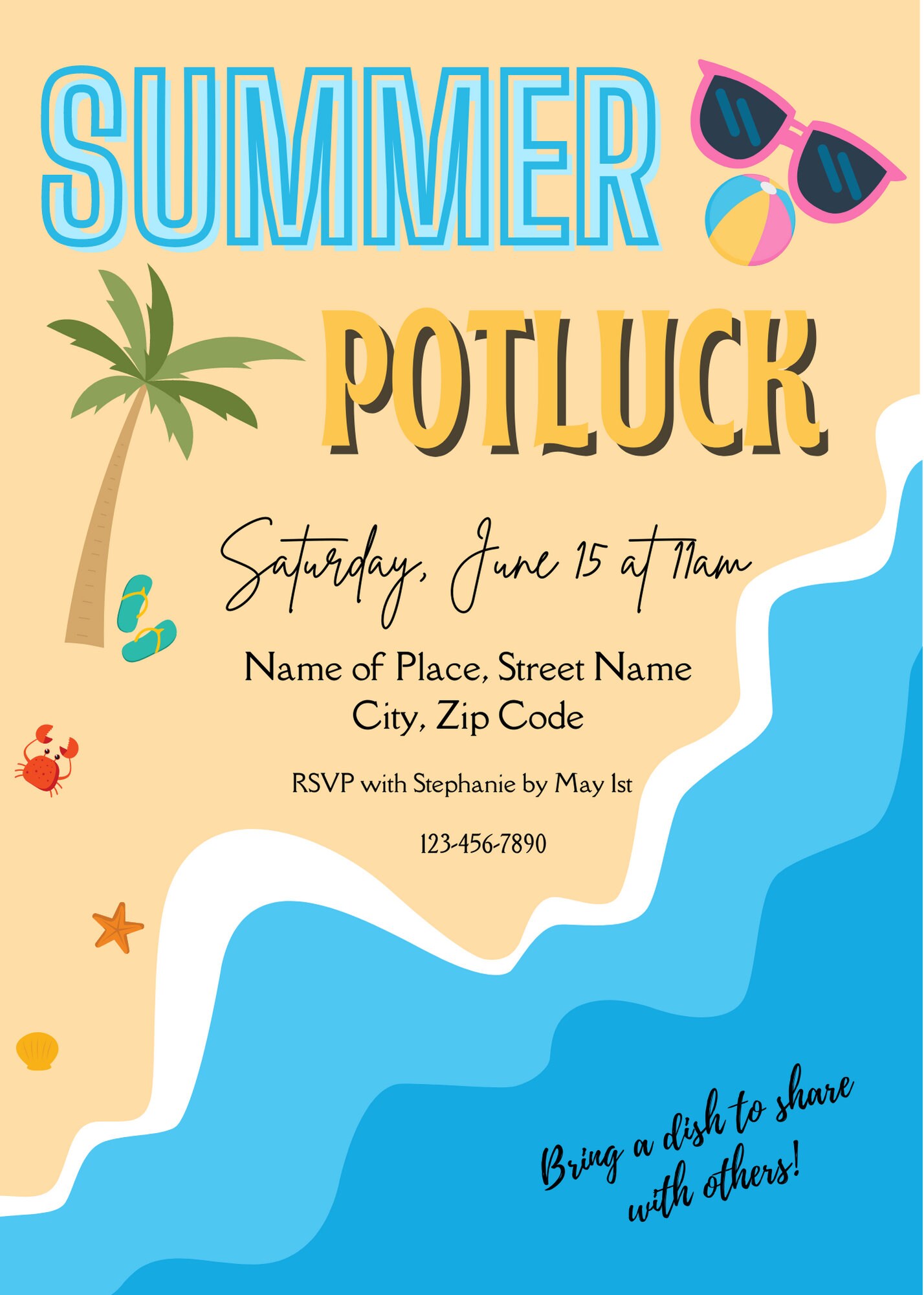 Summer Potluck Invite Template | Editable Potluck Invitation | Potluck ...