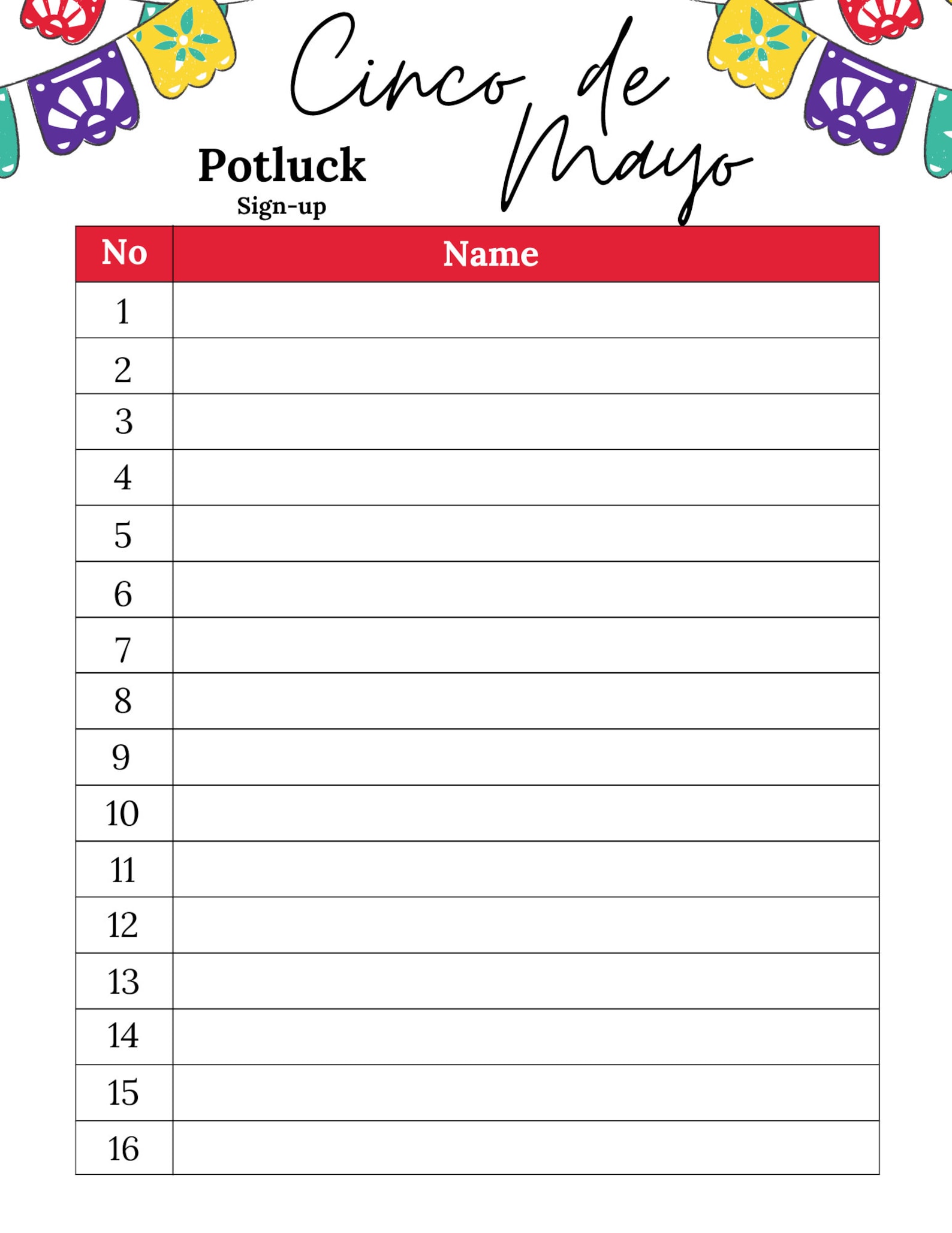 Potluck Sign up Sheet | Cinco De Mayo Potluck Sign up Sheet | Cinco De ...