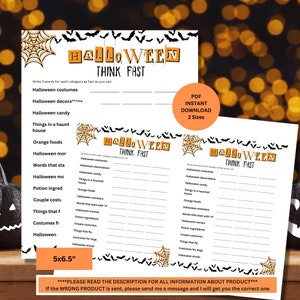 Think Fast Halloween Game | Halloween Printable Games |halloween ...