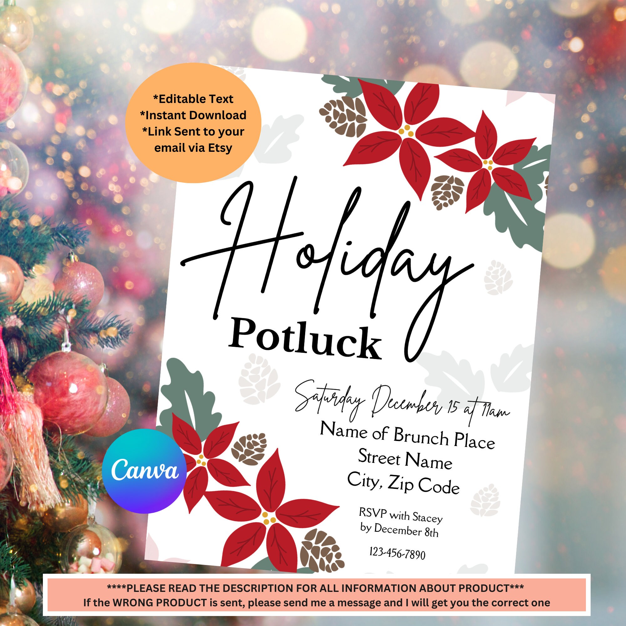 Holiday Potluck Template | Editable Holiday Potluck Invite | Holiday ...