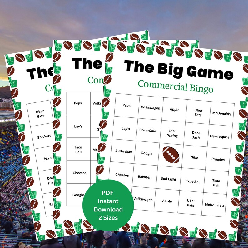 The Big Game Party Games the Big Game Commercial Bingo Big Game Games ...