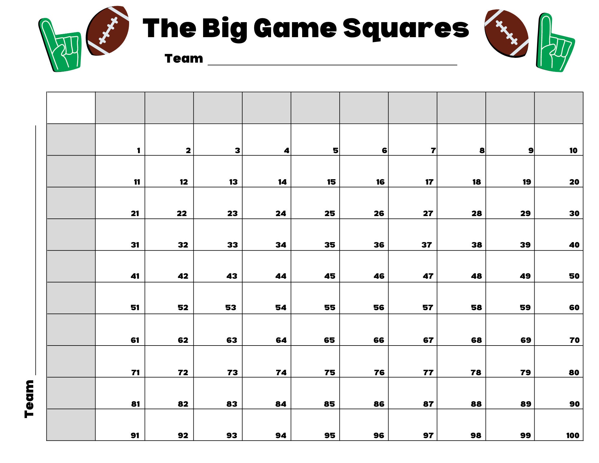 The Big Game Day Squares | the Big Game 2025 | Football Squares ...