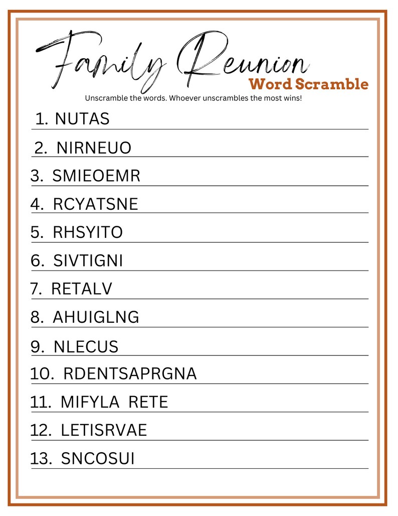 Family Reunion Word Scramble | Family Reunion Games | Games for Family ...