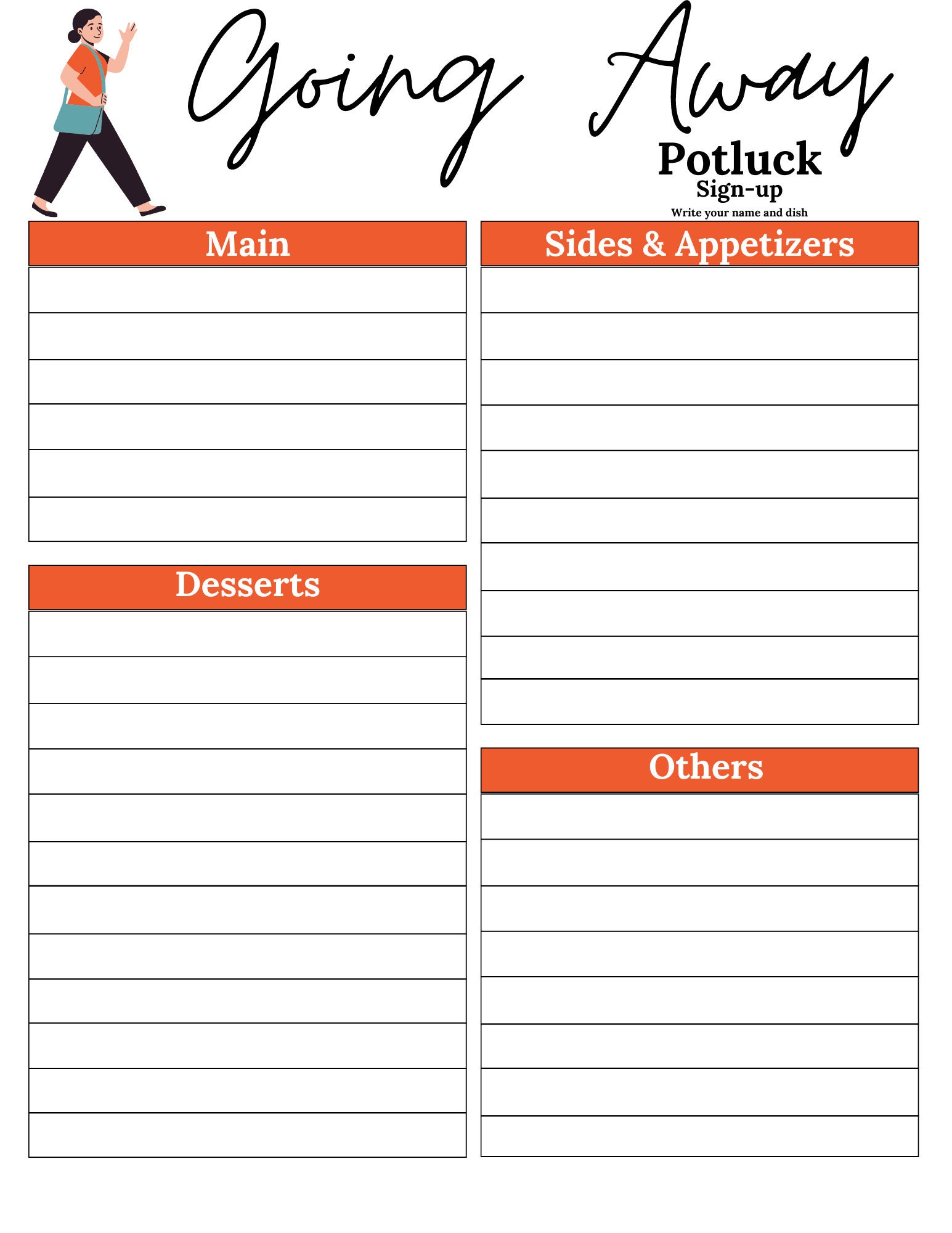 Potluck Sign up Sheet Going Away Potluck Sign up Sheet Going Away ...