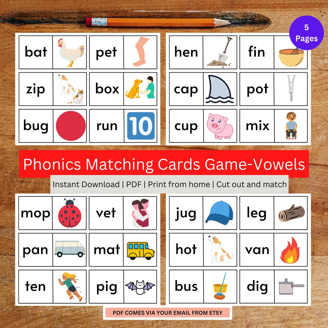 Phonics Matching Cards Game Vowels| CVC Words | Phonics Games |phonics ...