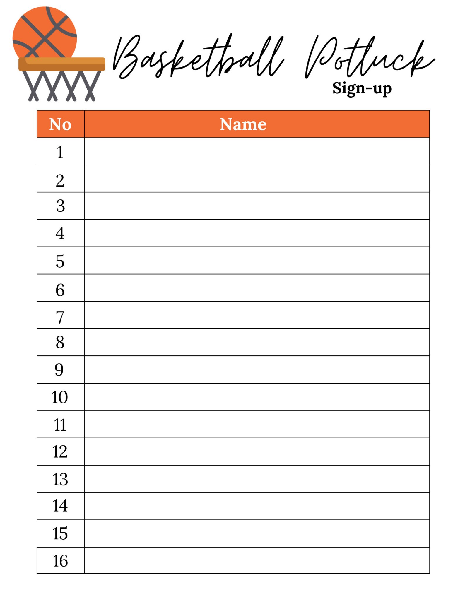 Basketball Potluck Sign up Sheet | Basketball Potluck Sheet | Sports ...