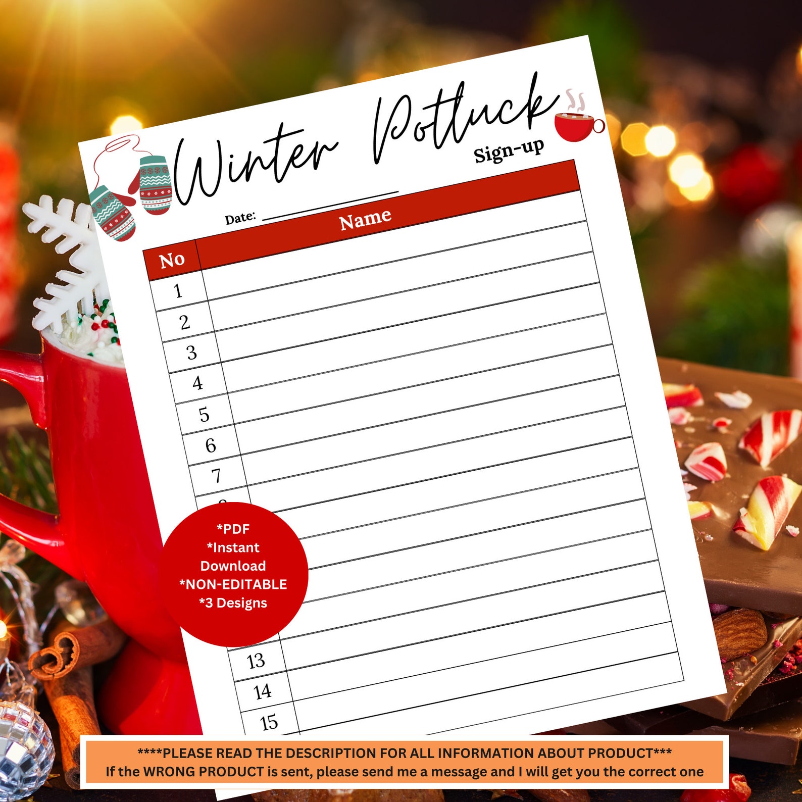 Potluck Sign up Sheet | Winter Potluck Sign up Sheet | Christmas ...