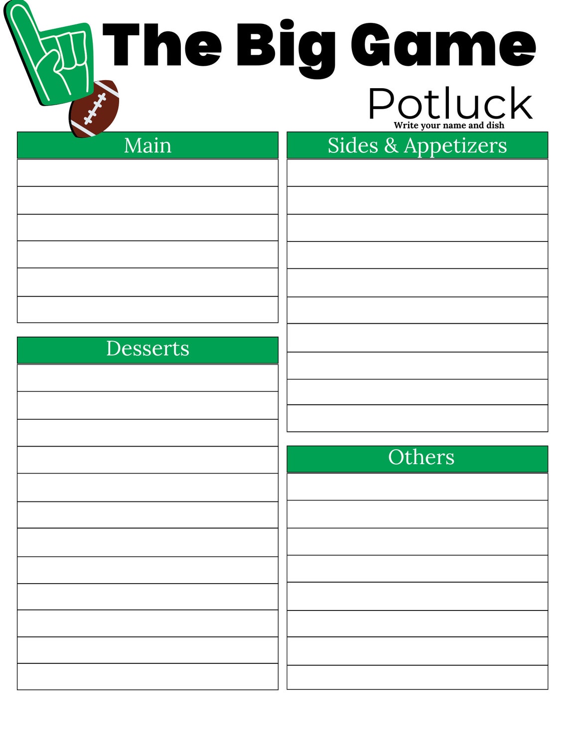 Potluck Sign up Sheet the Big Game Potluck Sign up Sheet Football ...