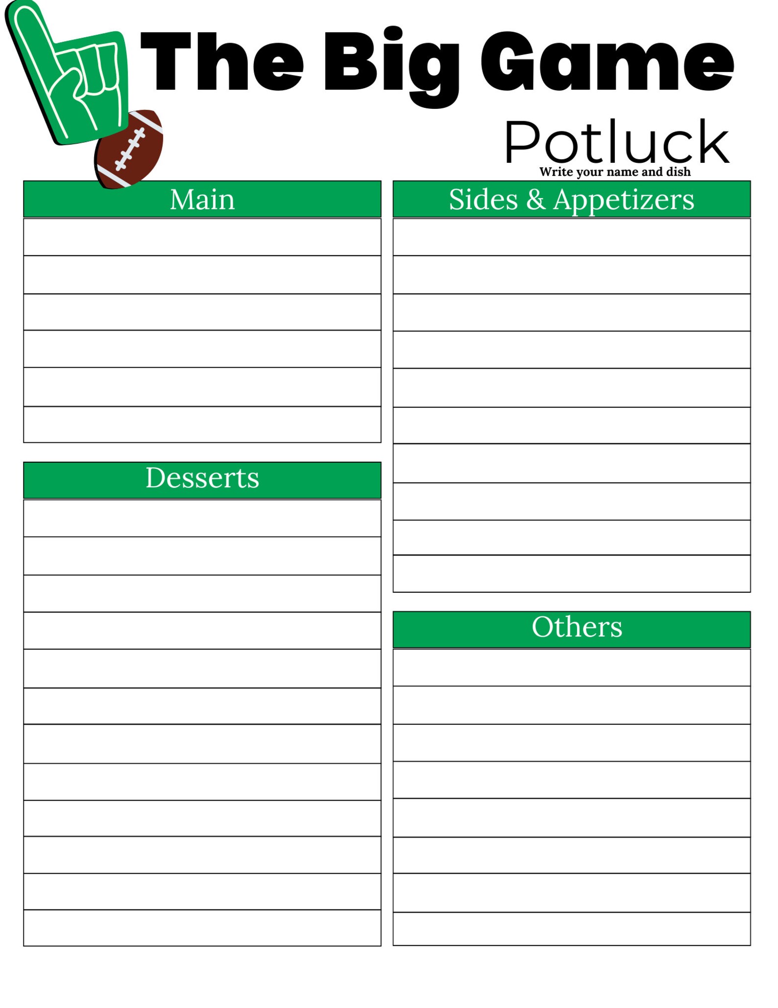 Potluck Sign up Sheet the Big Game Potluck Sign up Sheet Football ...