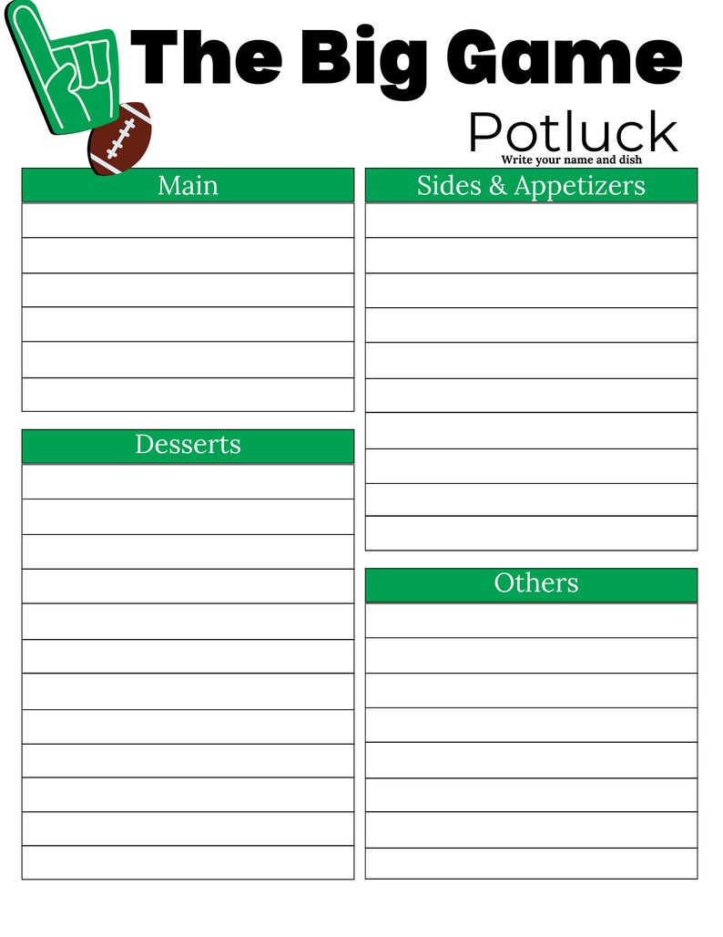 Potluck Sign up Sheet the Big Game Potluck Sign up Sheet Football ...