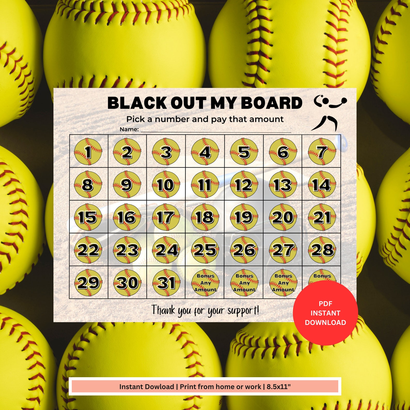 Softball Fundraiser Calendar | Pick a Date Fundraiser | Sports ...