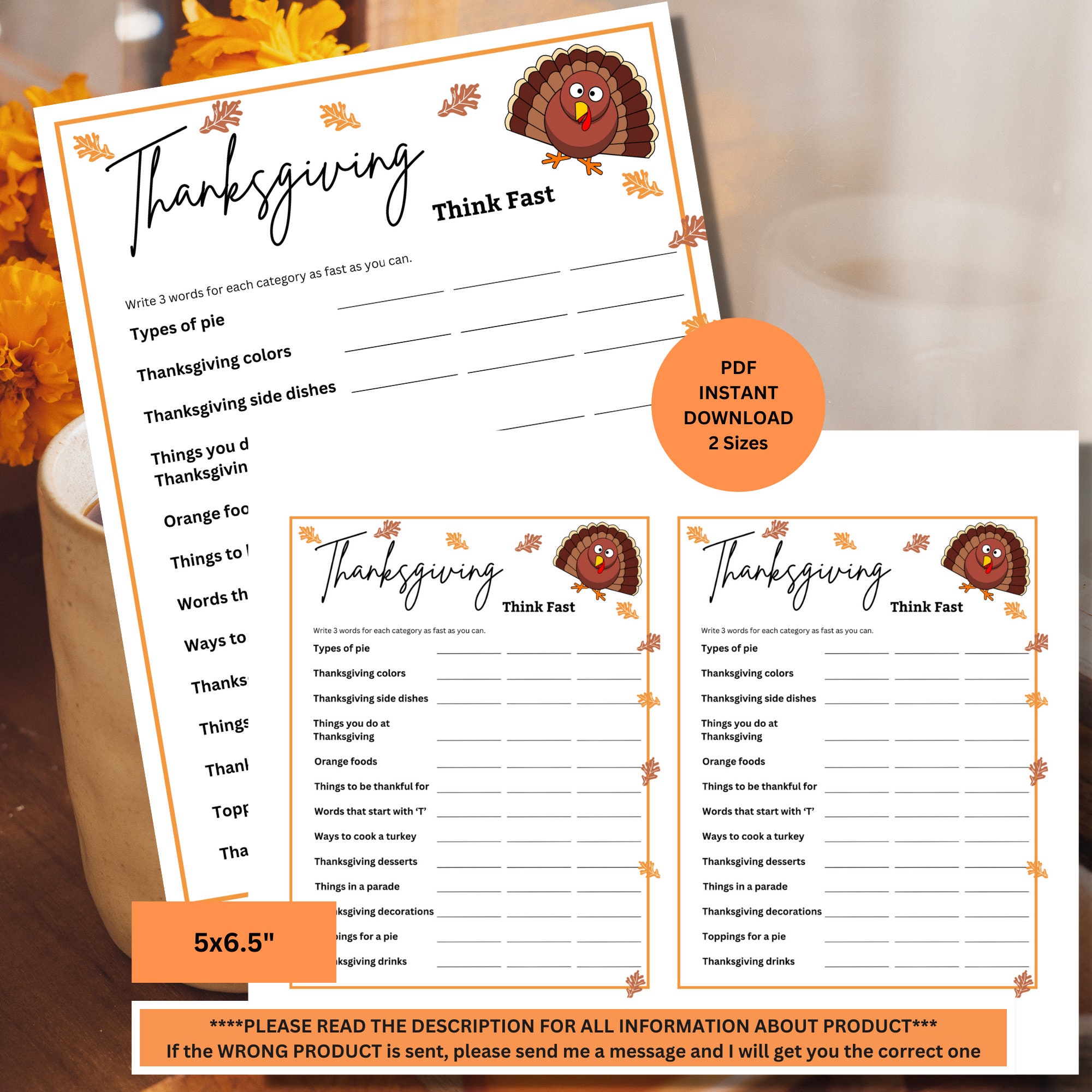 Think Fast Thanksgiving Game | Thanksgiving Printable Games ...