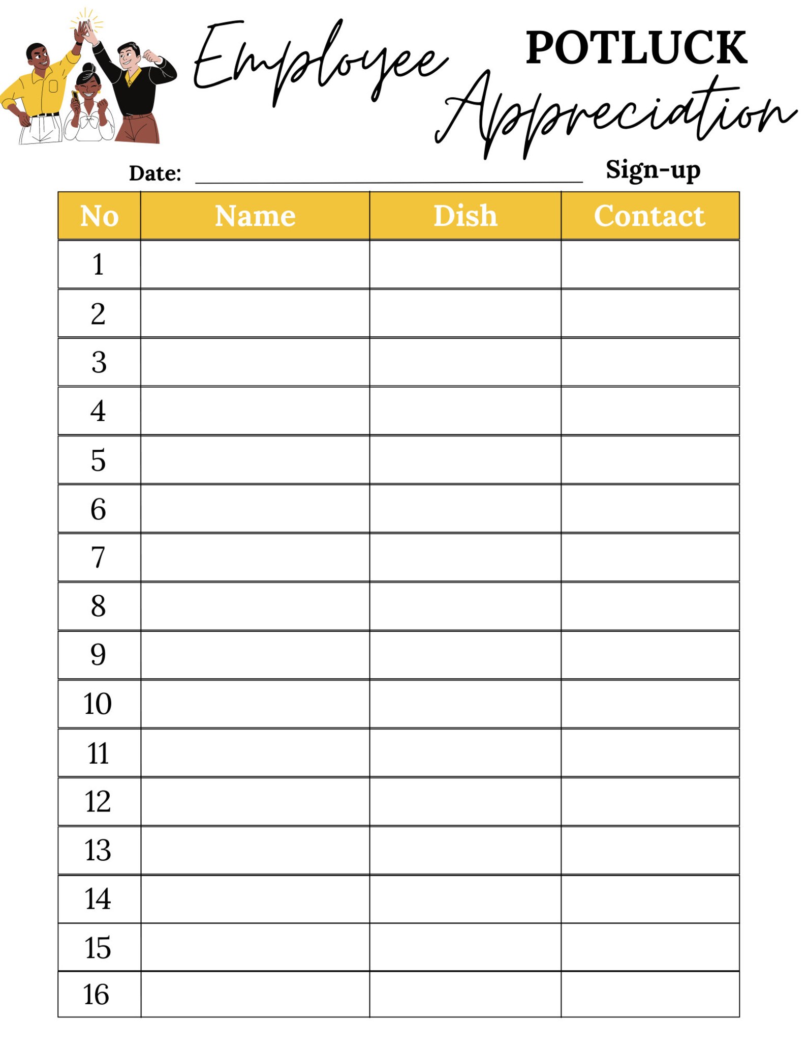 Employee Appreciation Potluck Sign up Sheet | Work Appreciation Potluck ...