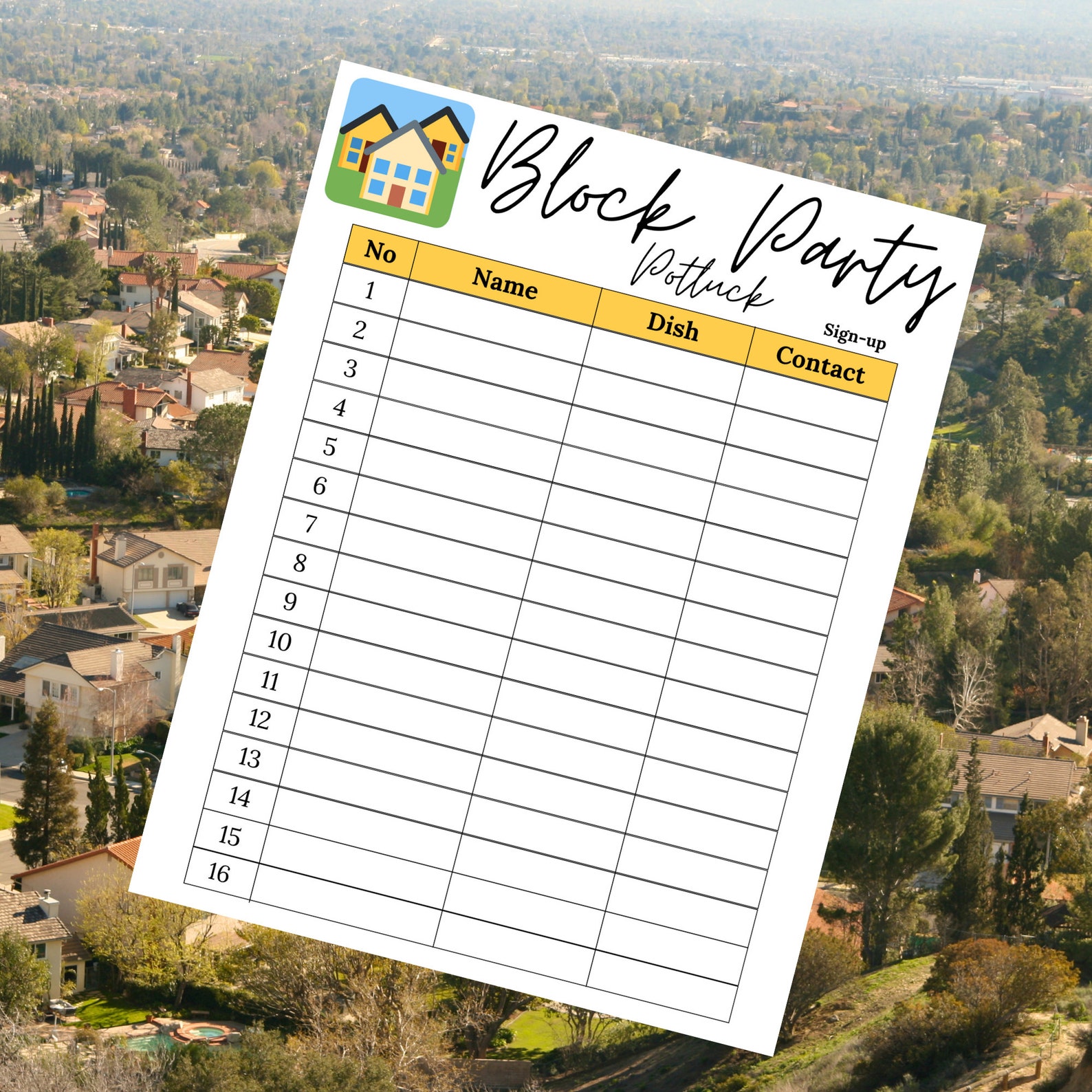 Potluck Sign up Sheet | Block Party Potluck Sign up Sheet ...