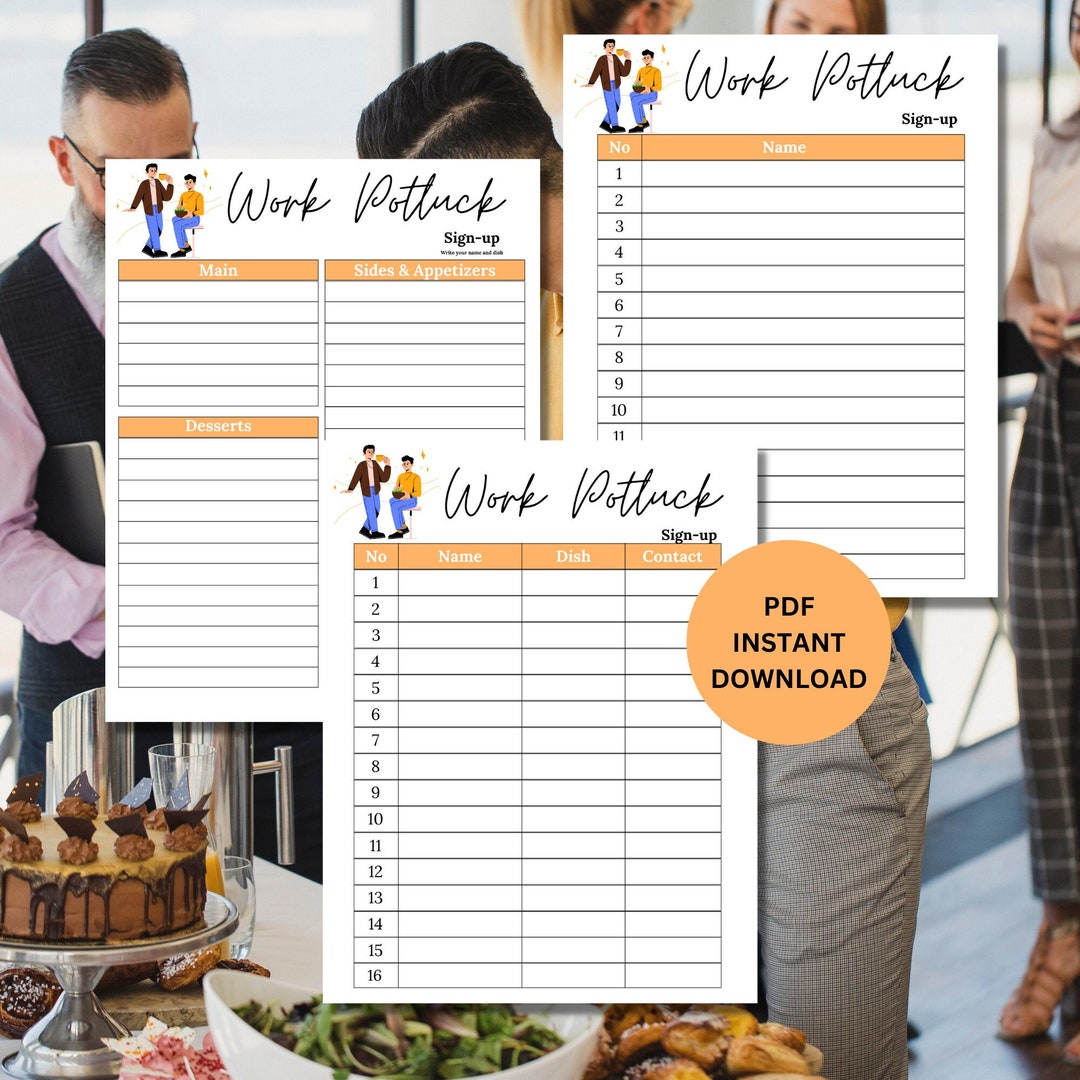 Work Potluck Sign up Sheet | Work Potluck Sign up Sheet | Work Potluck ...
